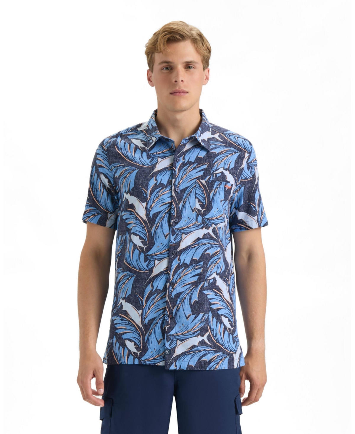 Click here for Salt Life Mens Palm Promenade Woven Shirt - Midnig... prices