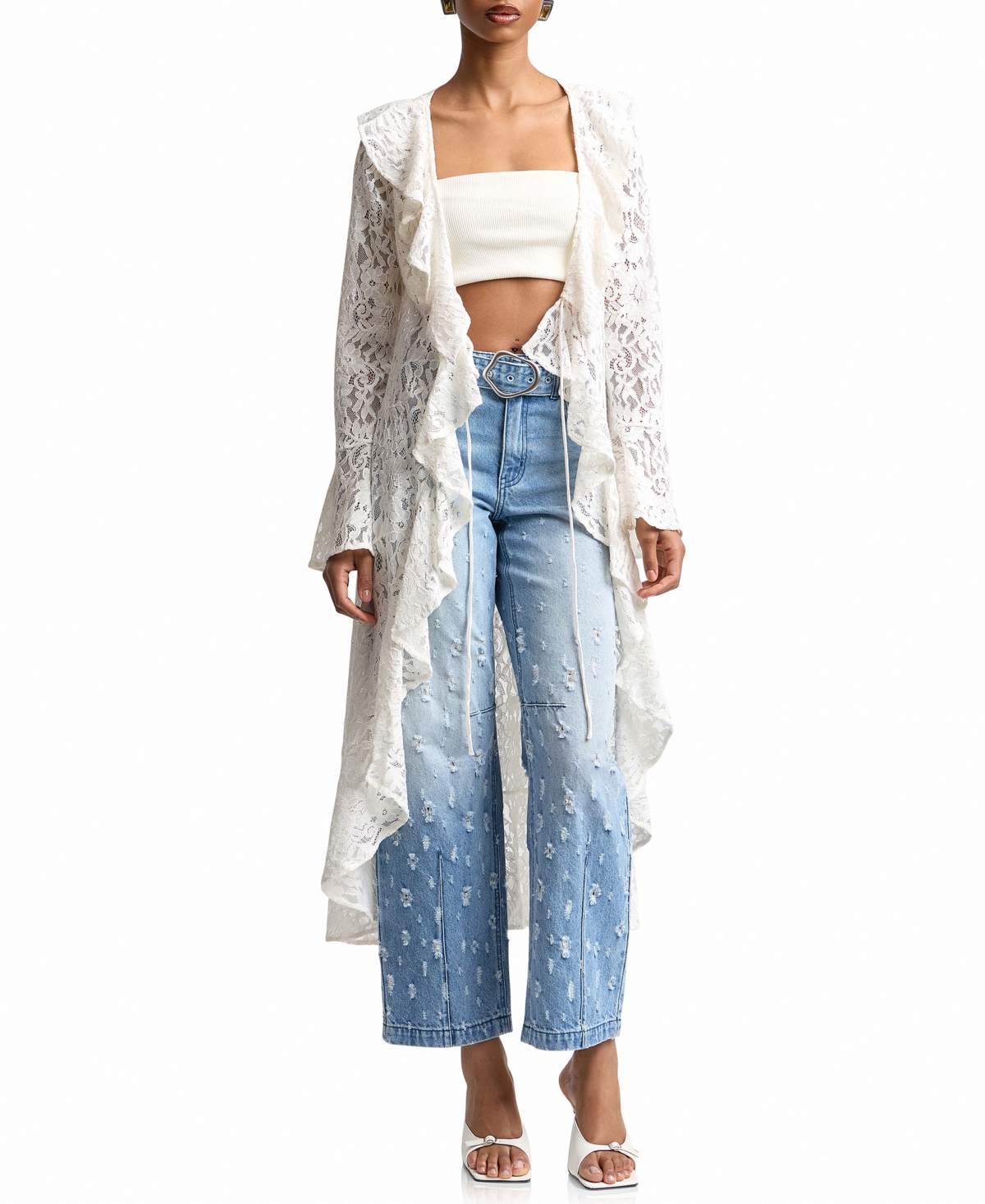 Click here for Avec Les Filles Womens Ruffle Tie Front Topper - W... prices