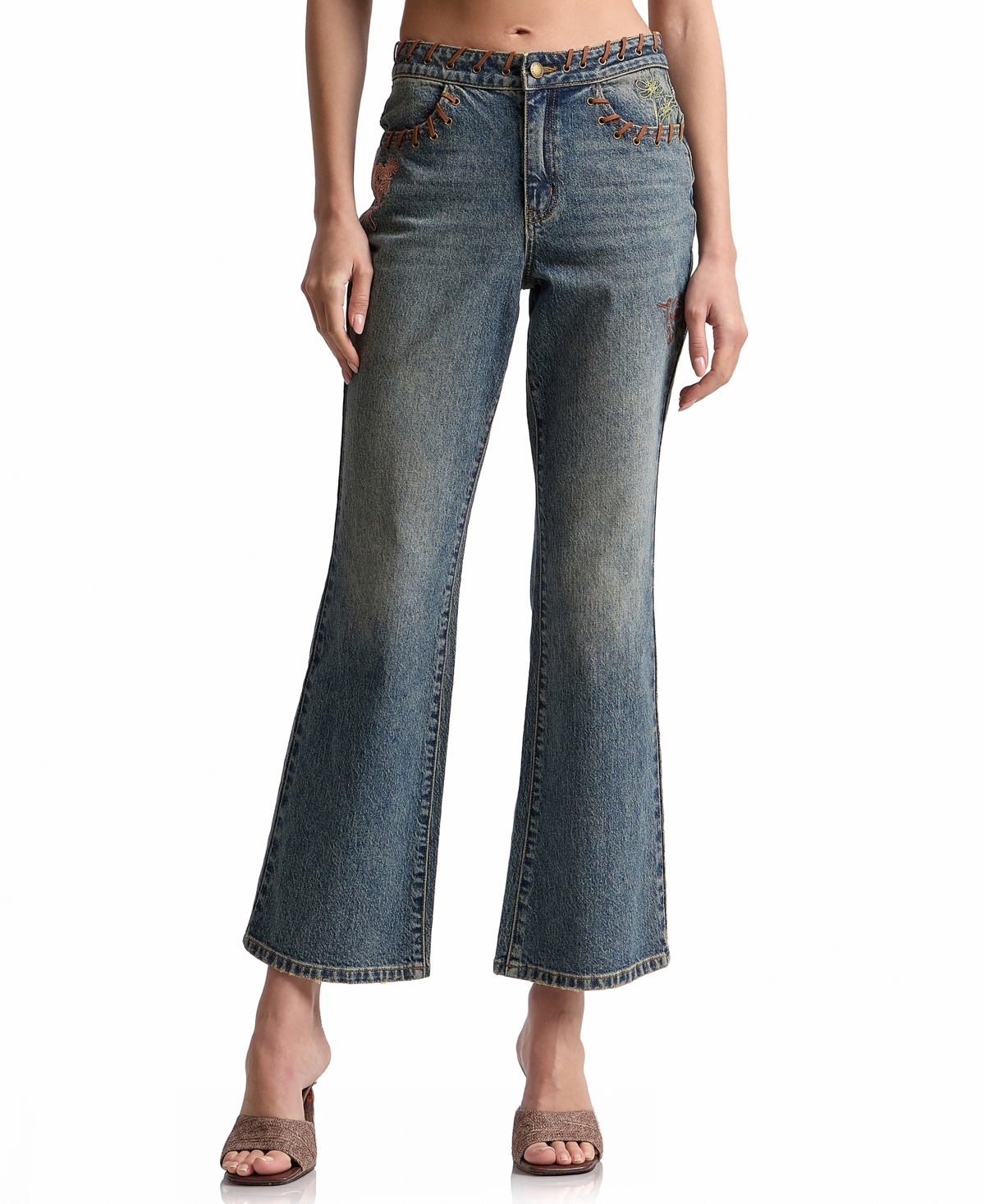 Click here for Avec Les Filles Womens Flare Jeans - Pelican Wash/... prices