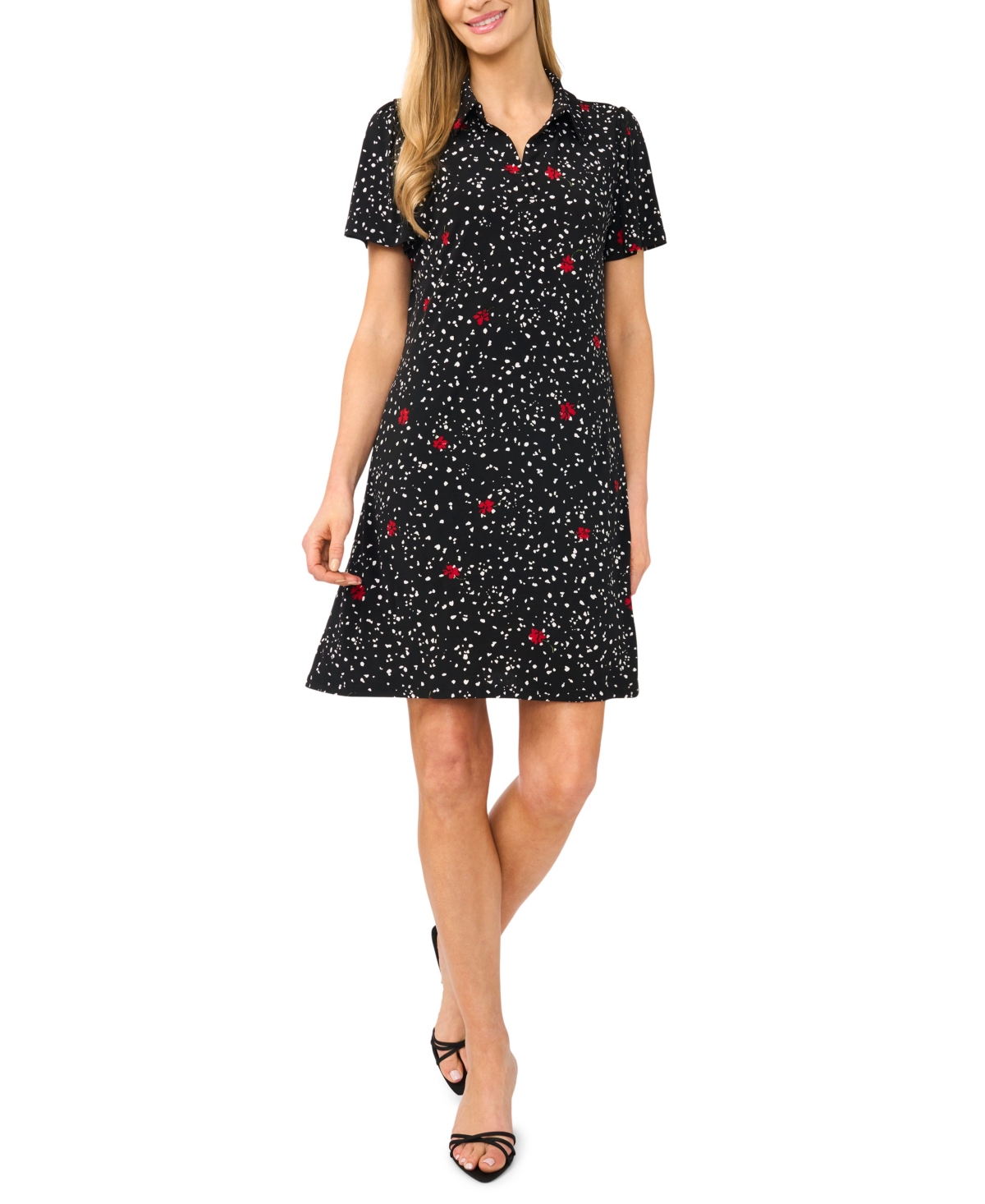 Click here for CeCe Womens Printed Short-Sleeve Collared Neck Kni... prices