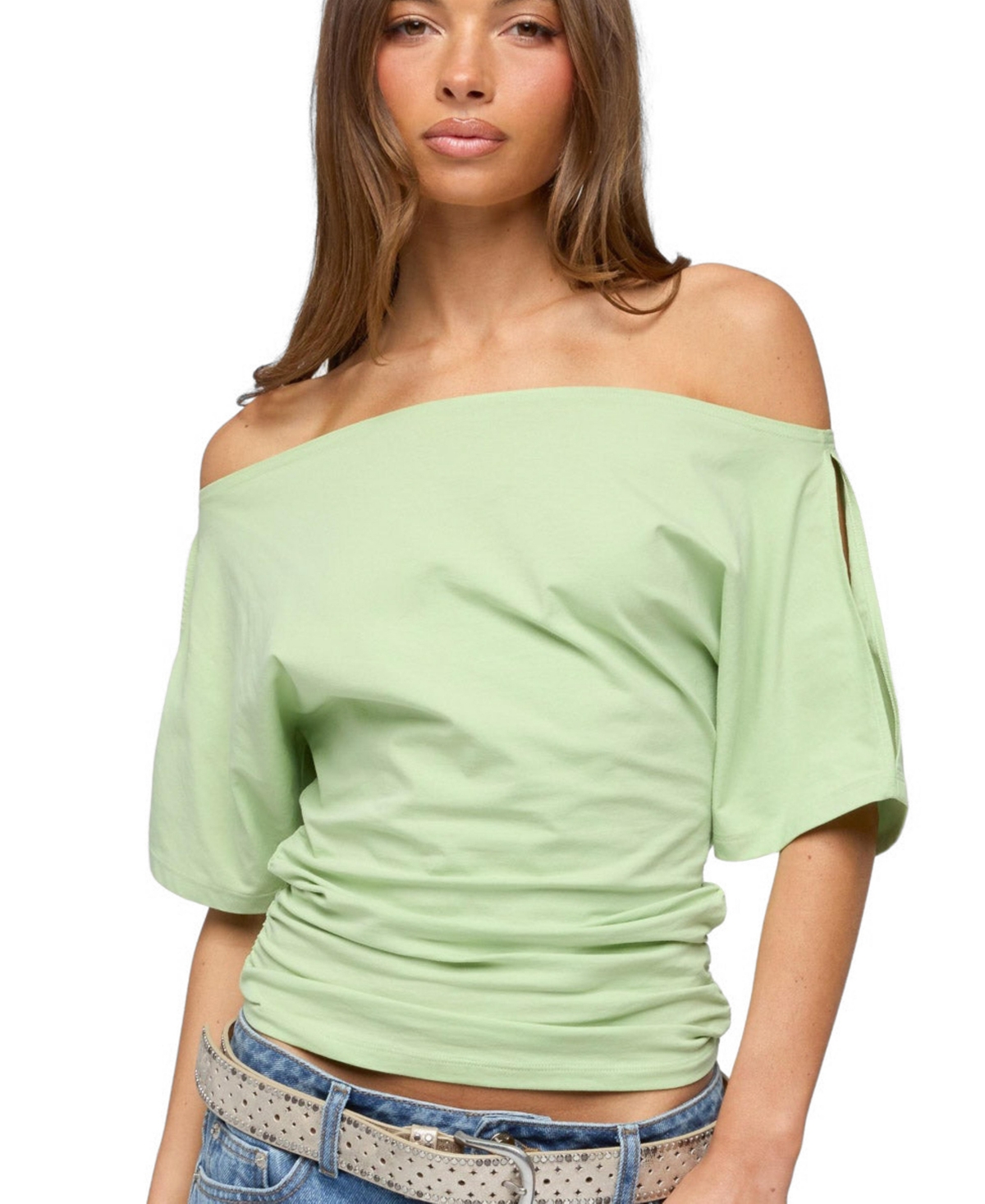 Click here for Edikted Womens Feng Ruched Off Shoulder Cutout Top... prices