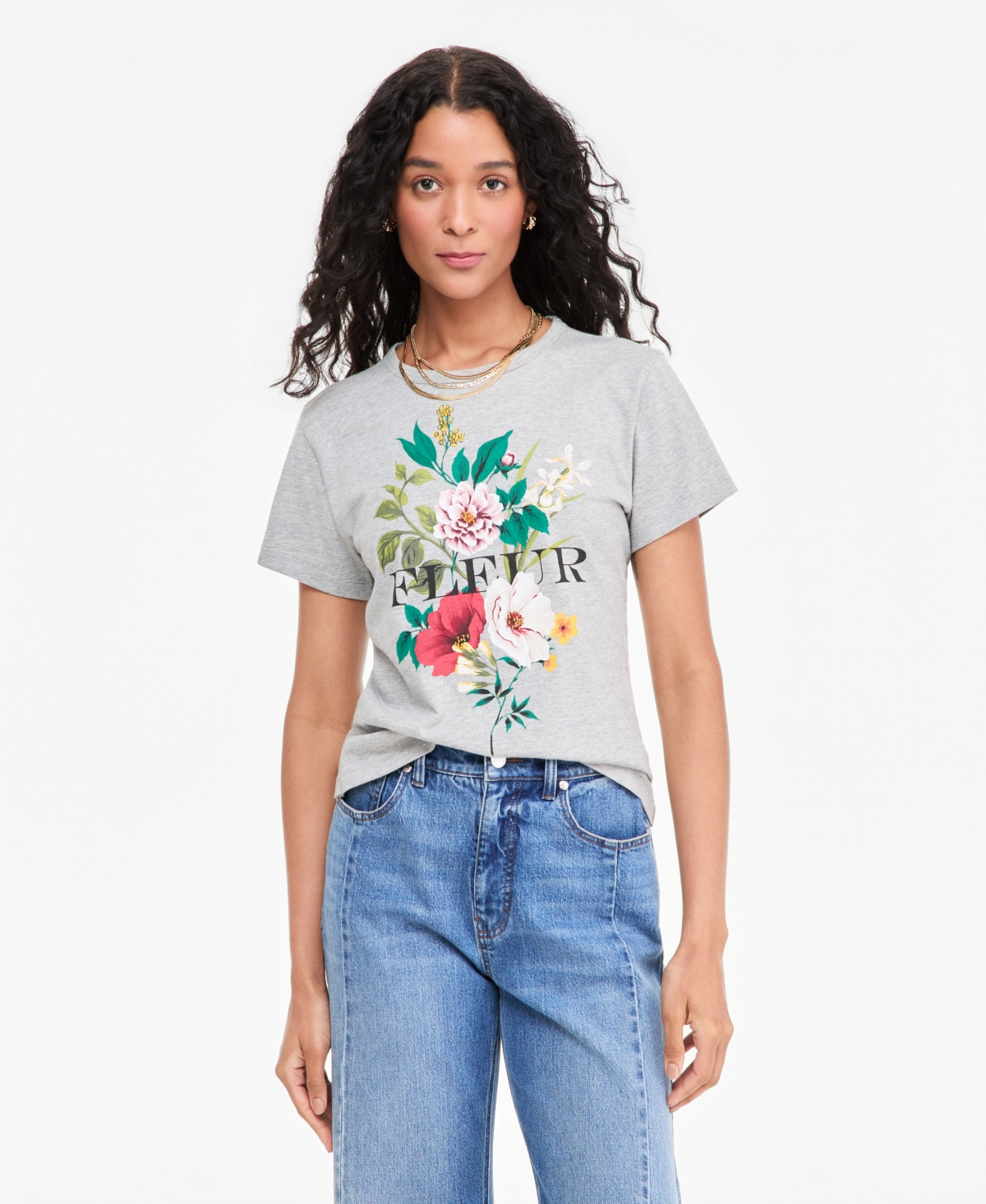 Click here for On 34th Womens Fleur Beaded Graphic Crewneck T-Shi... prices