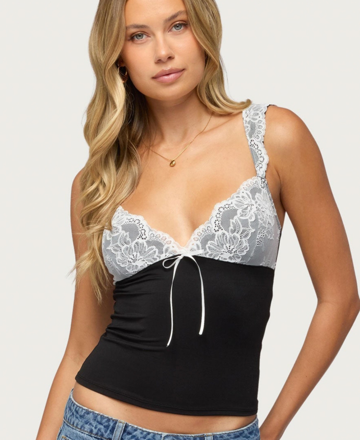 Click here for Edikted Womens Troya Contrast Lacey Top - Black-an... prices