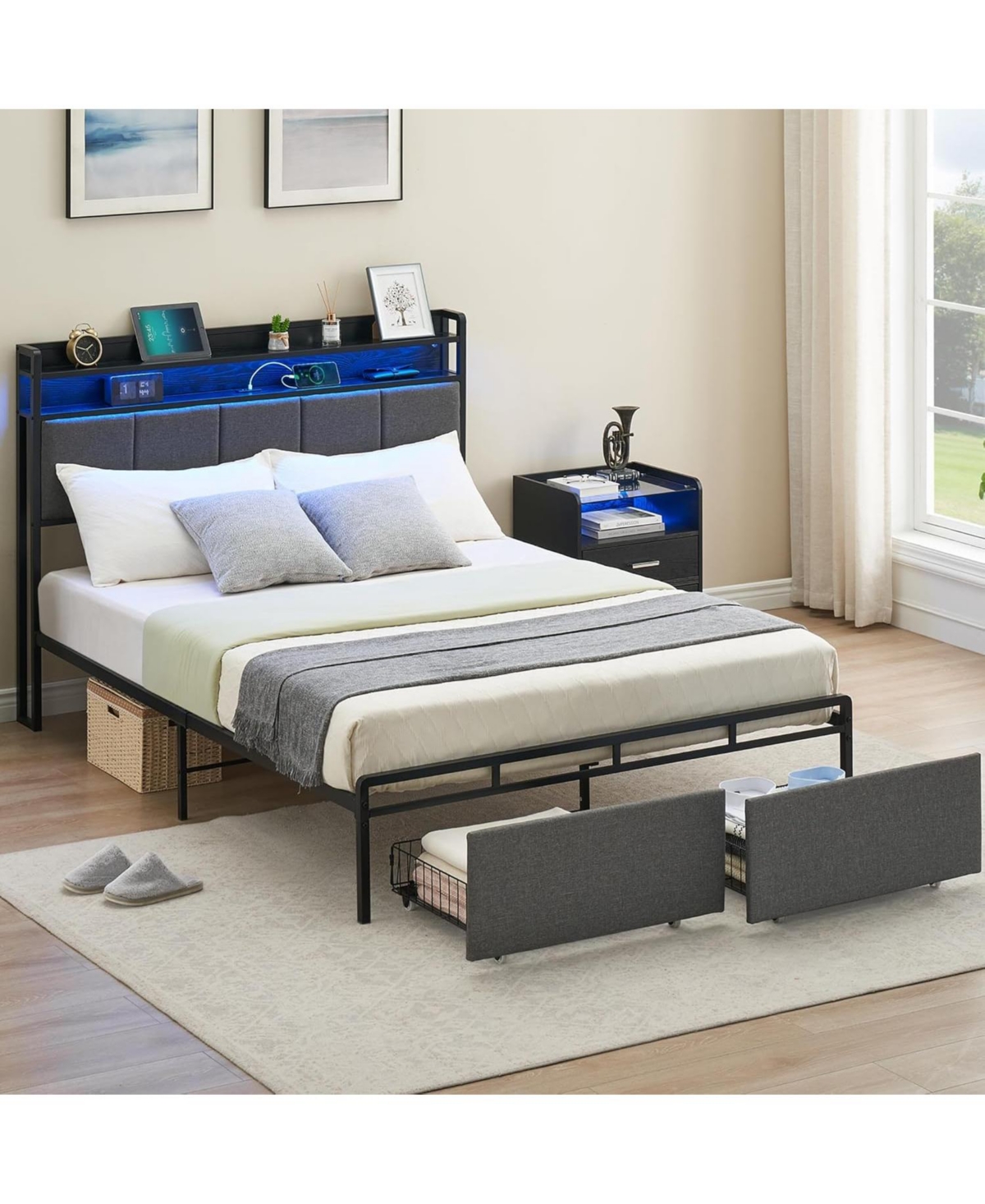 Click here for homfan Upholstered Platform Bed with Headboard She... prices