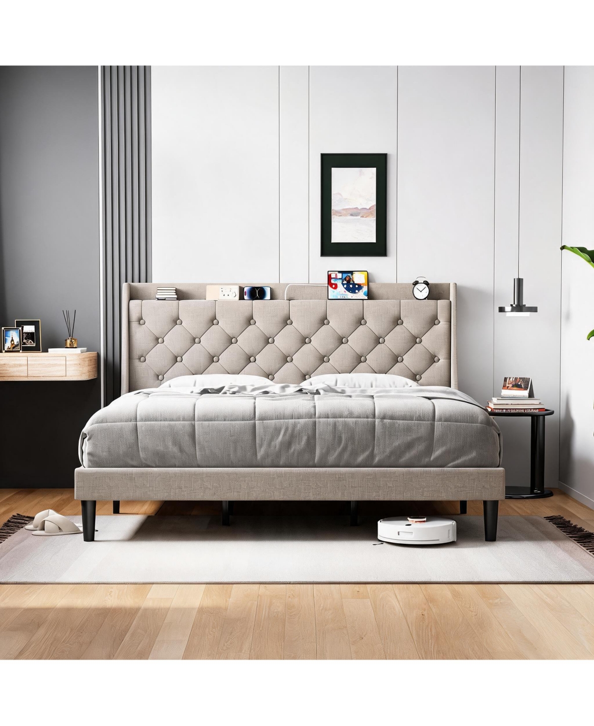 Click here for homfan Upholstered Platform Bed Frame with Button... prices