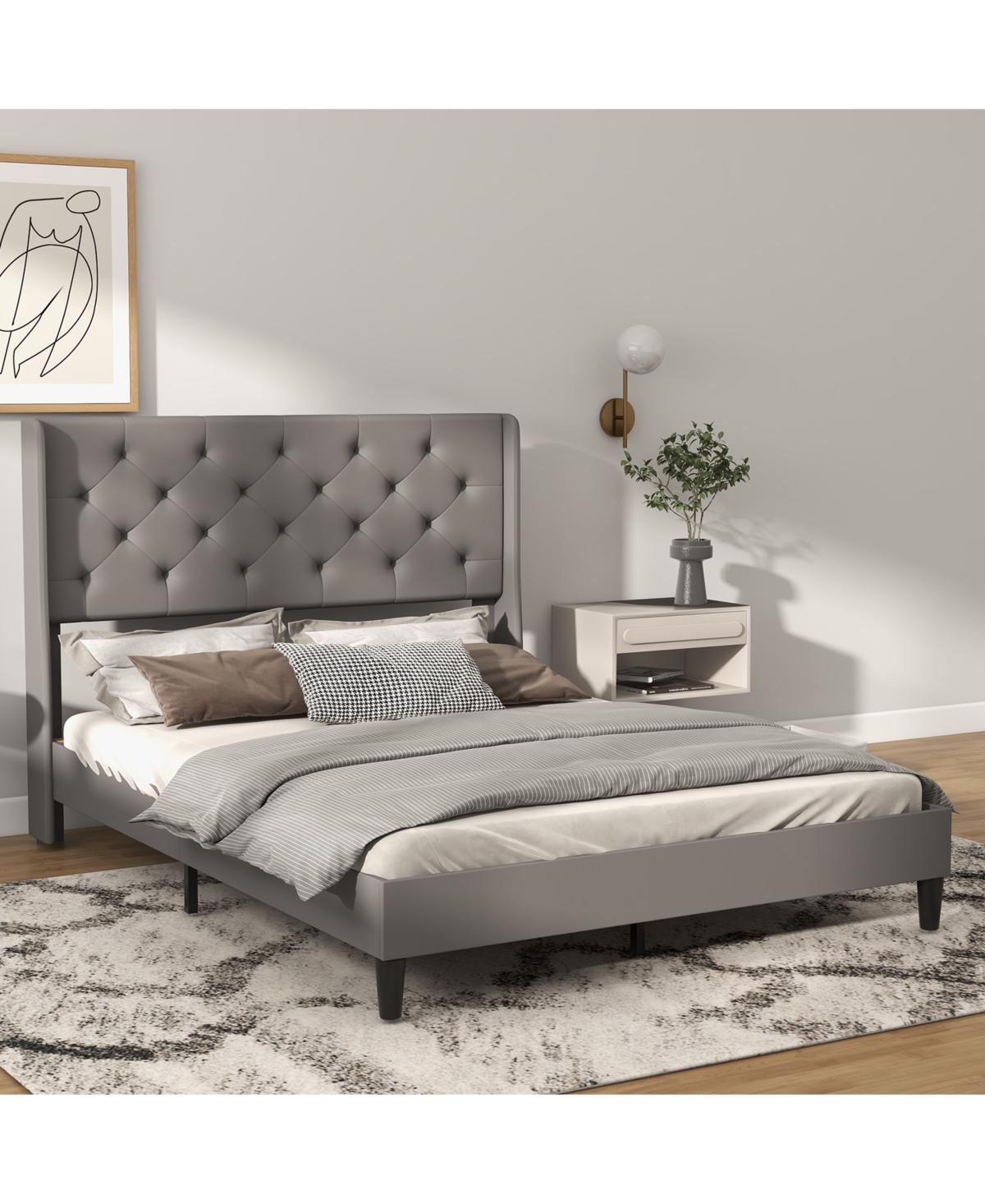 Click here for homfan Bed Frame with Headboard  Upholstered Bed F... prices