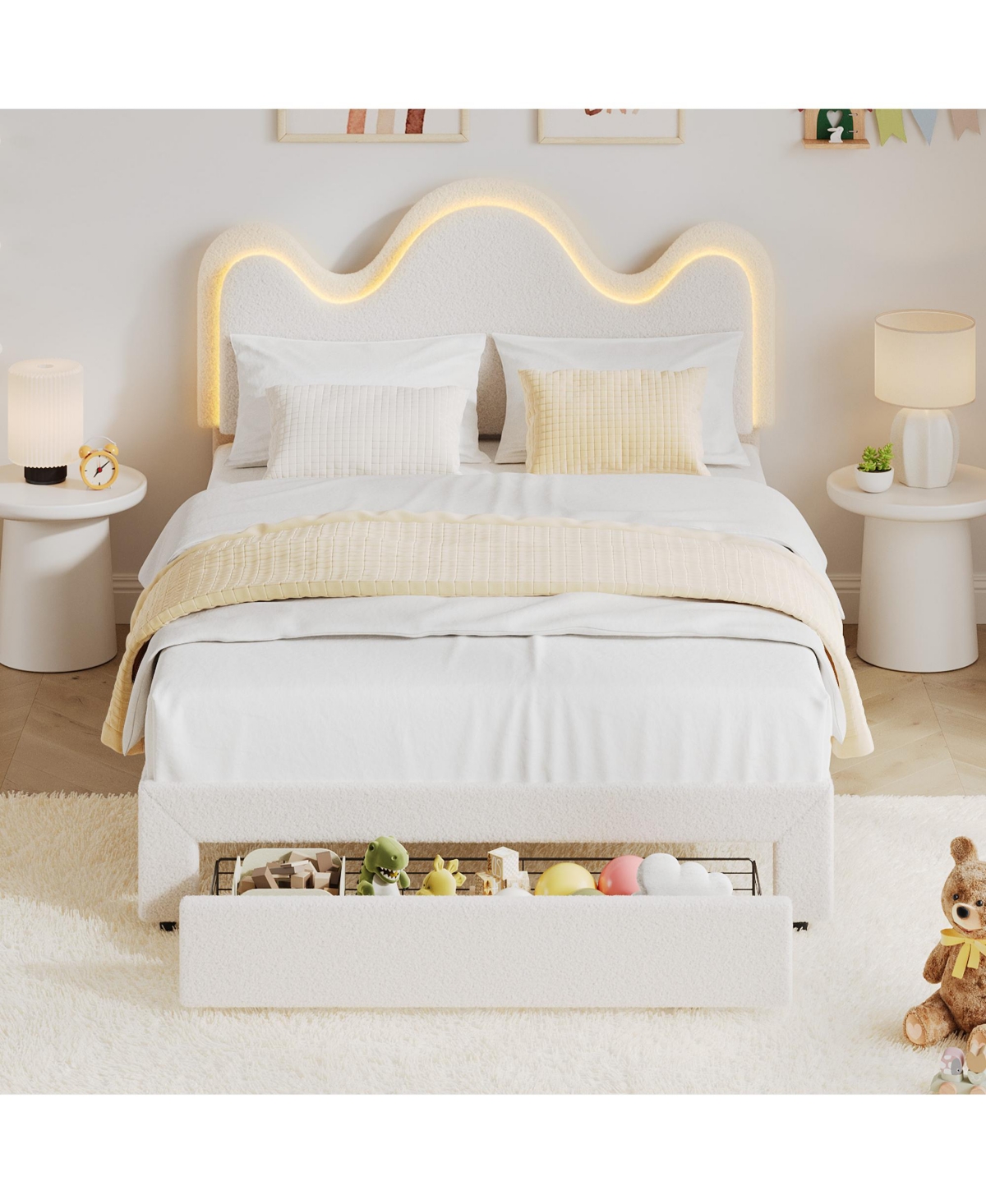 Click here for homfan Led Upholstered Platform Bed  Adjustable Pe... prices