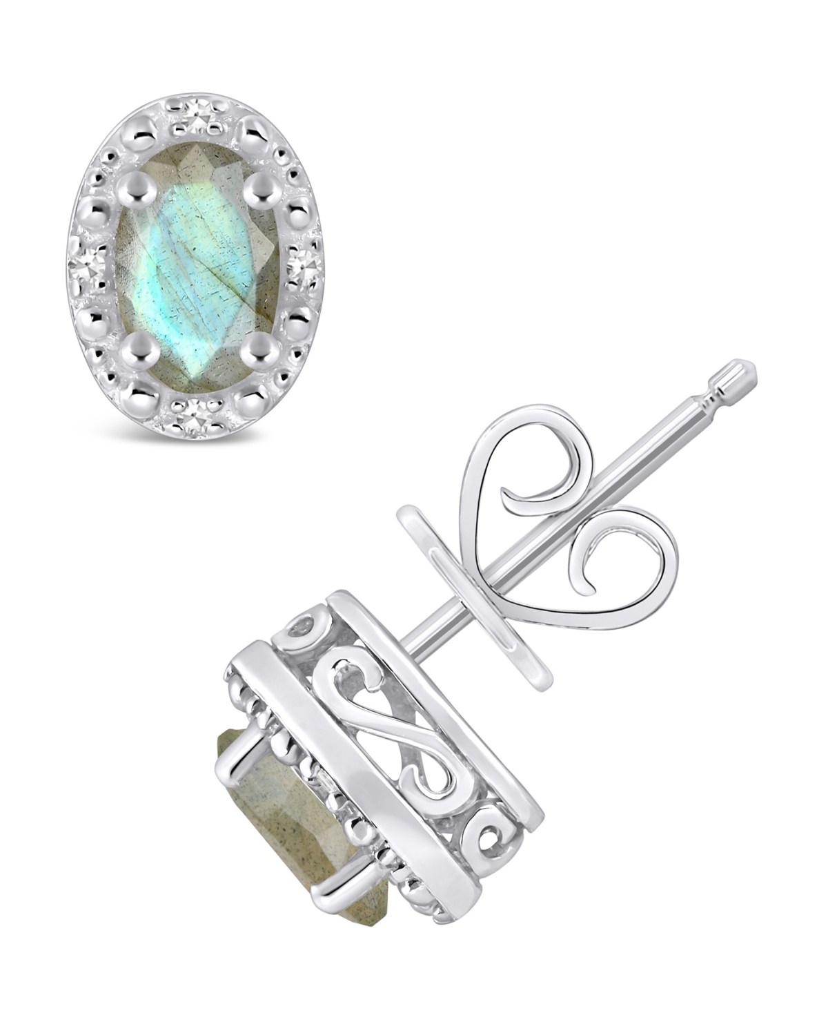 Click here for Onyx & Diamond Accent Oval Stud Earrings in Sterli... prices