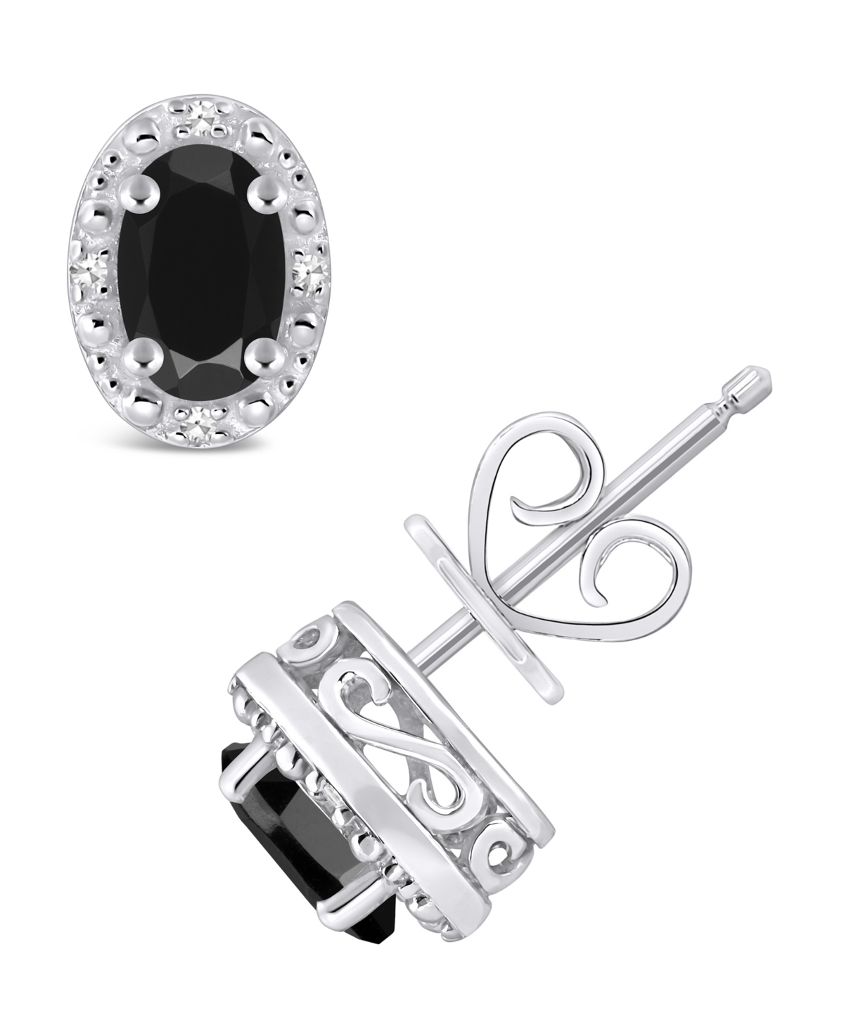 Click here for Onyx & Diamond Accent Oval Stud Earrings in Sterli... prices