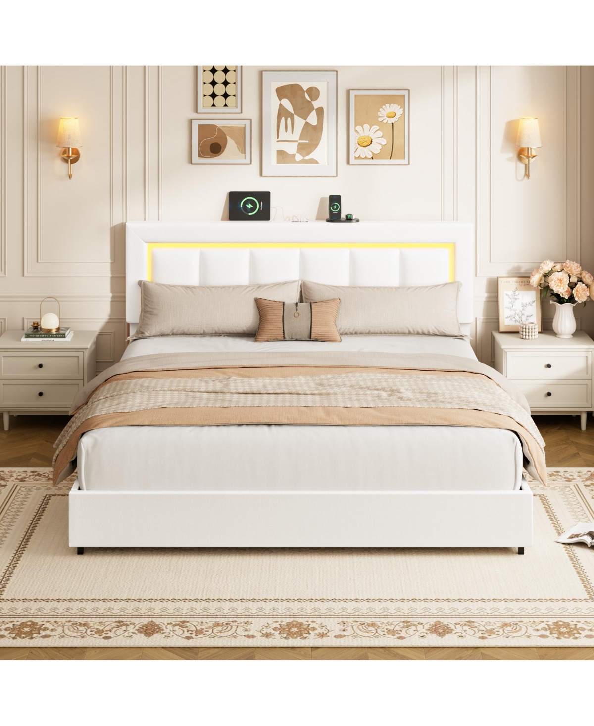 Click here for gaomon Bed Frame with 4 Drawers  Pu Leather Platfo... prices