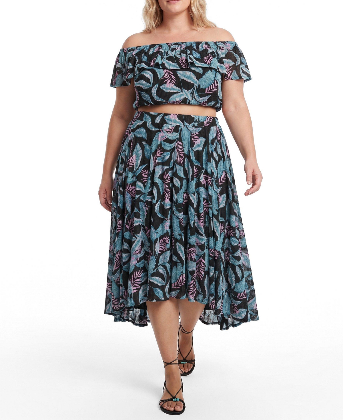 Click here for Torrid Plus Size Off-Shoulder Hi-Low Skirt Set - P... prices