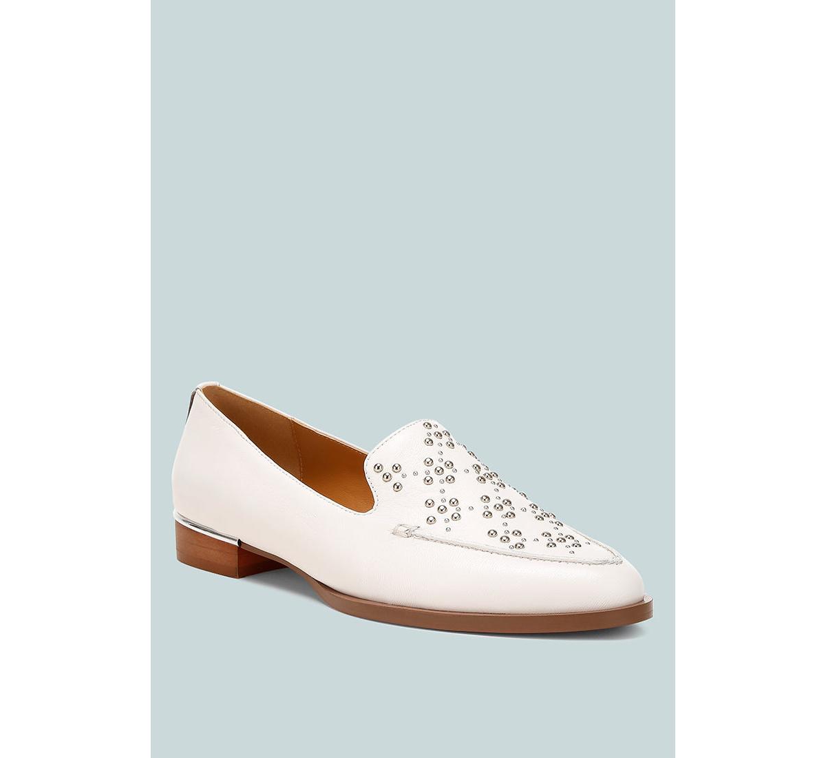 Click here for Gabassi Studded Genuine Leather Loafers - White prices