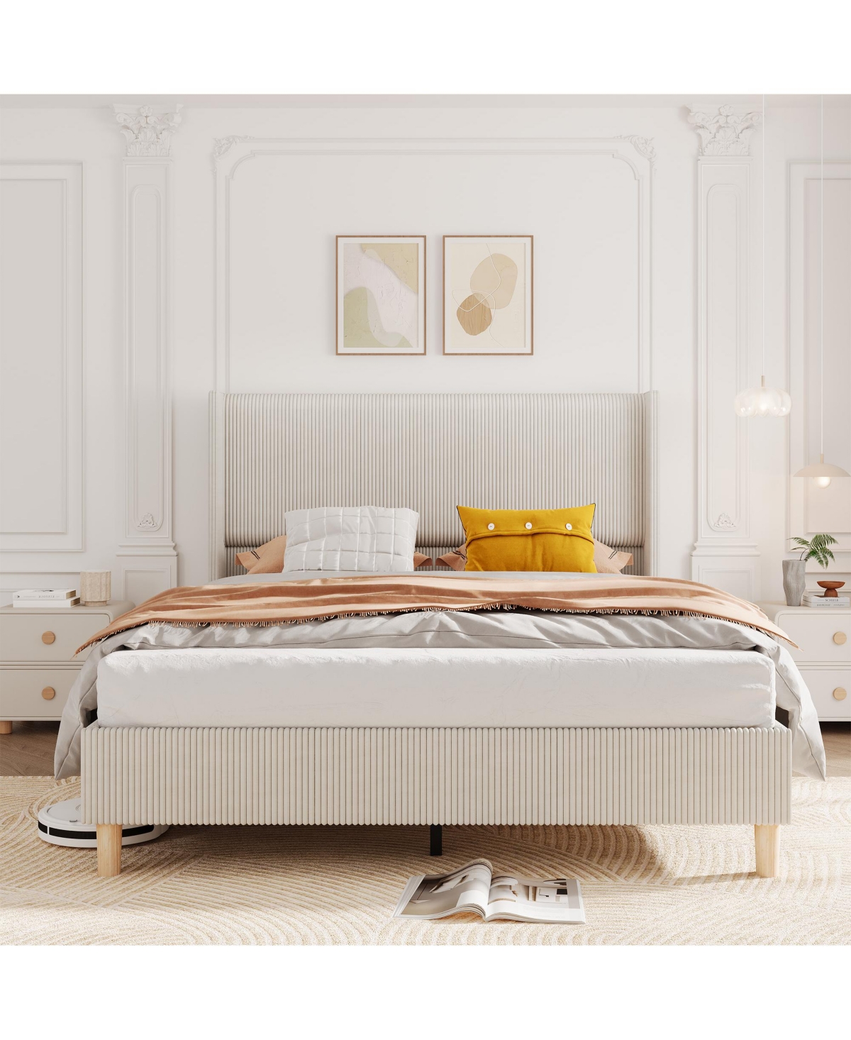 Click here for homfan Bed Frame with Tall Headboard  Corduroy Uph... prices