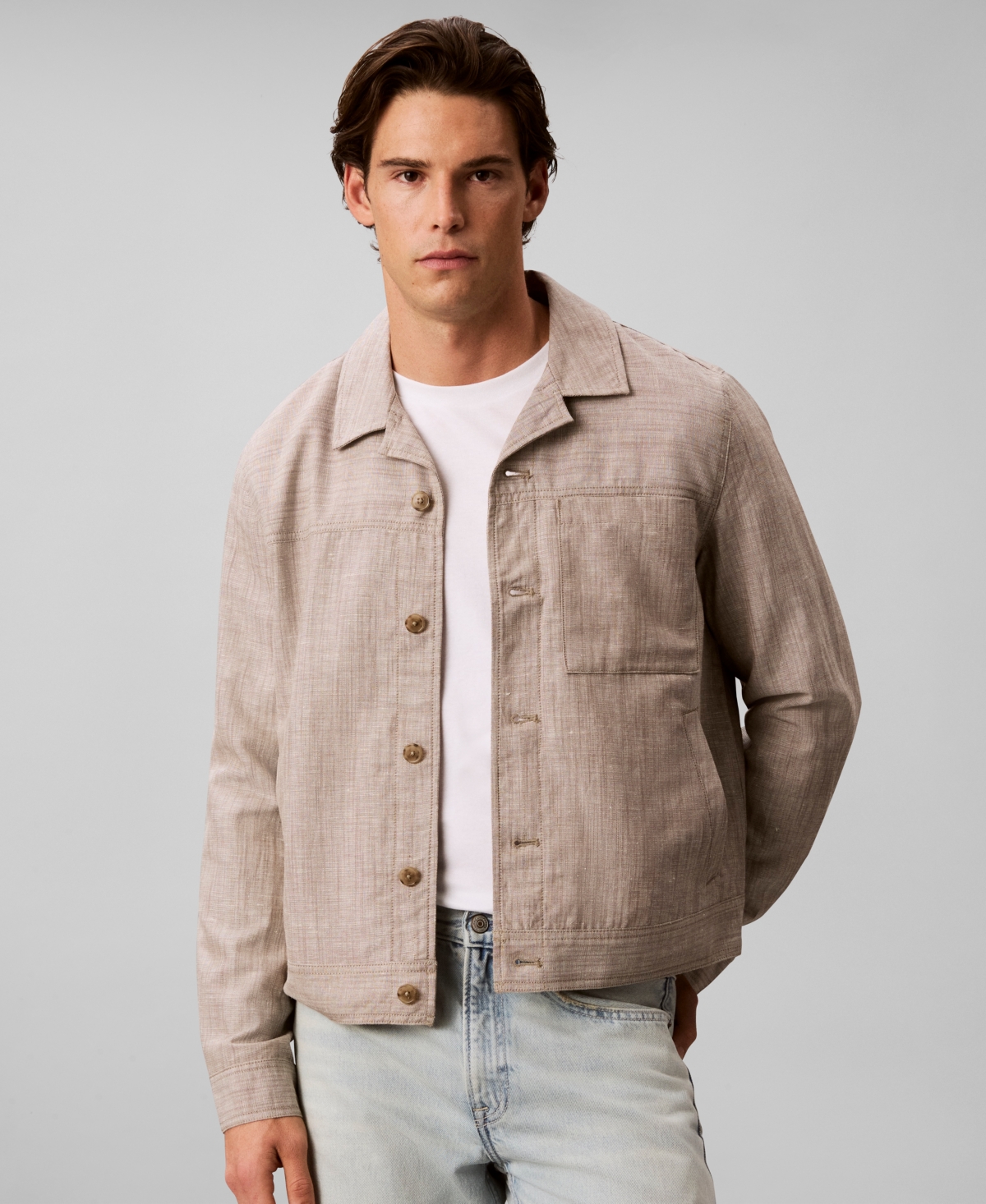 Click here for Calvin Klein Mens Linen Blend Shirt Jacket - Roast... prices