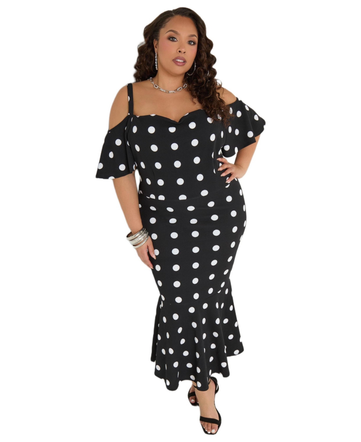 Click here for Ashley Stewart Womens Cold Shoulder Polka Dot Dres... prices
