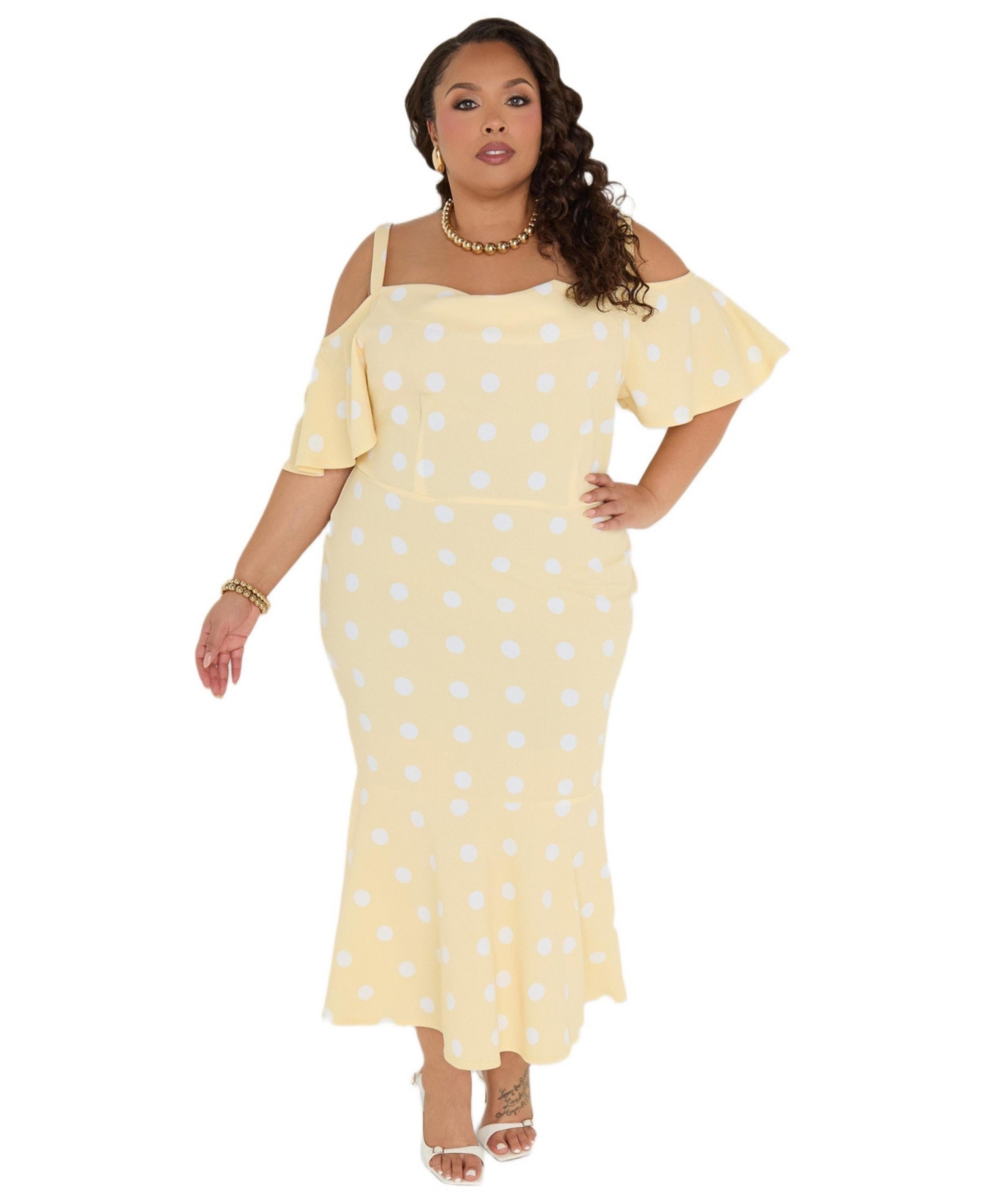 Click here for Ashley Stewart Womens Cold Shoulder Polka Dot Dres... prices