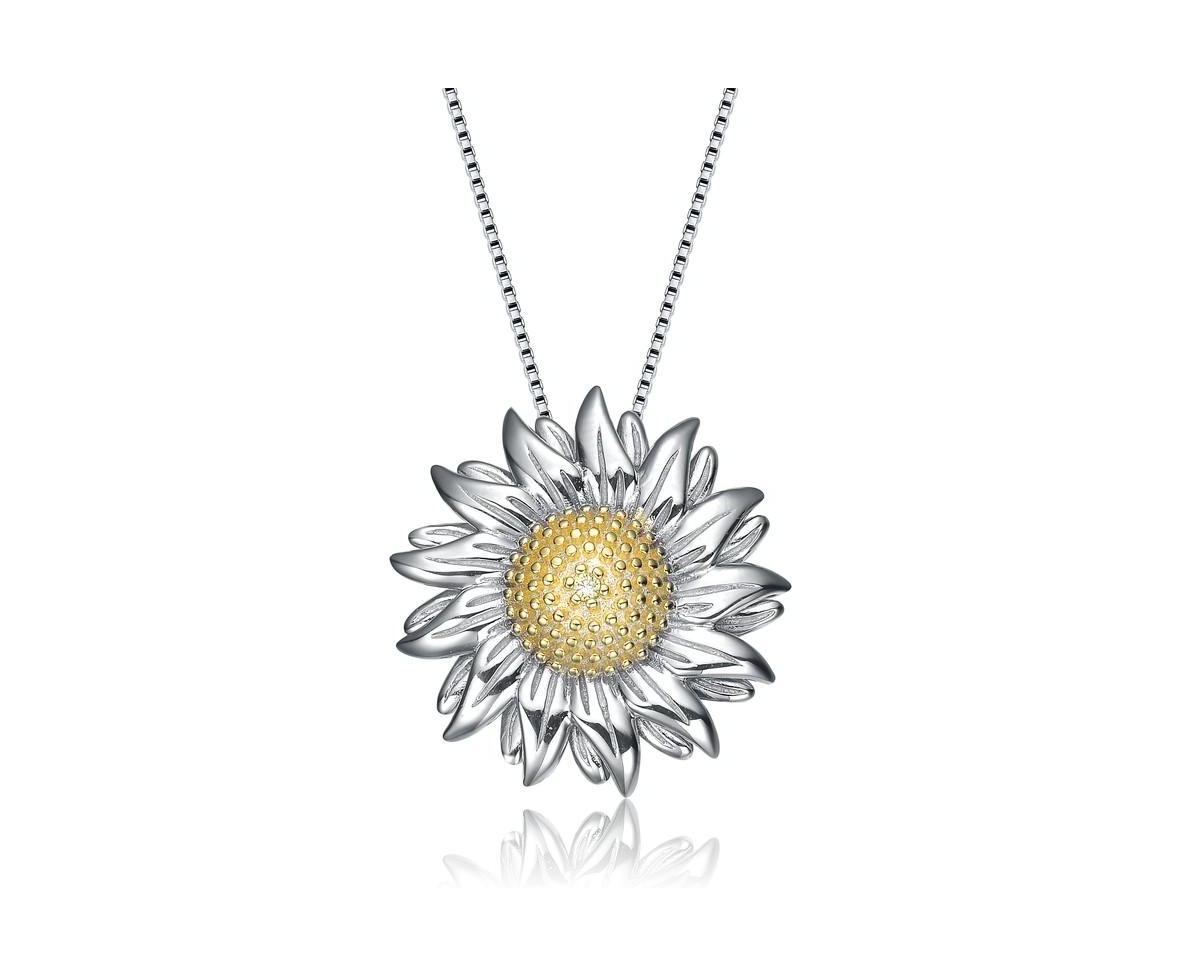 Click here for Genevive Unique Sterling Silver Two-Tone Sunflower... prices