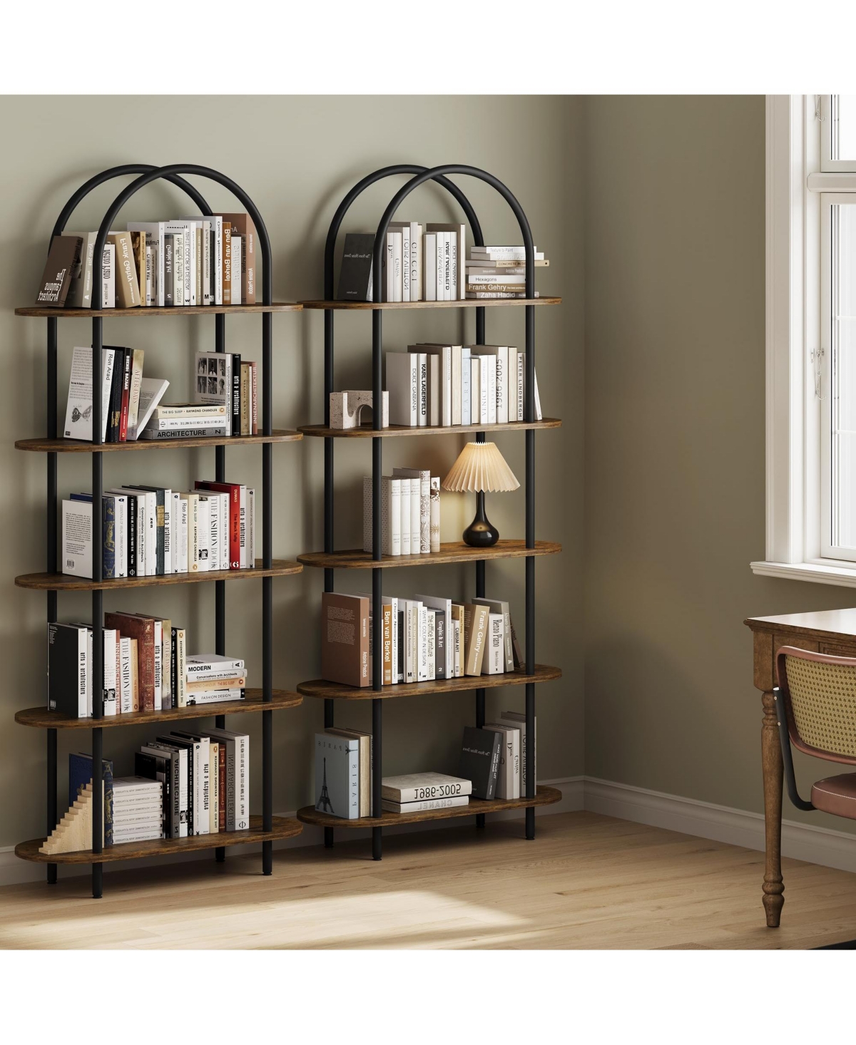Click here for homfan Set of 2 71 Inch Arched Bookshelf 5-Tier Op... prices