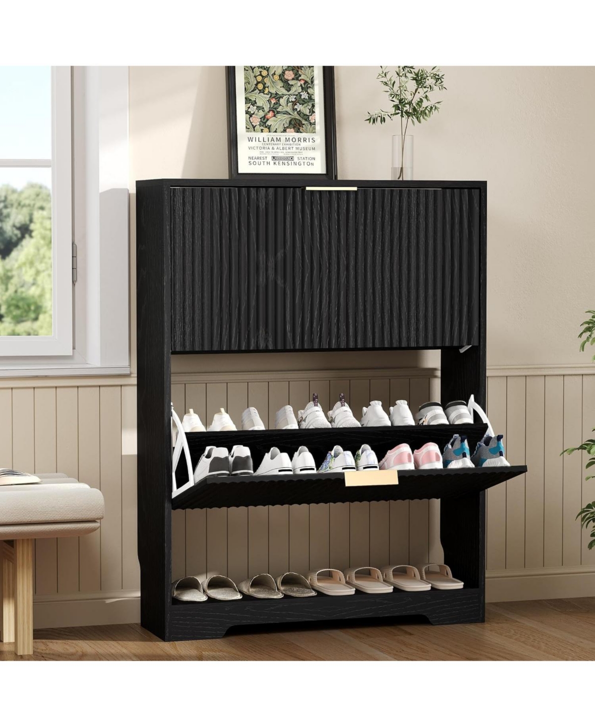Click here for homfan Fluted Shoe Cabinet for Entryway with 2 Fli... prices