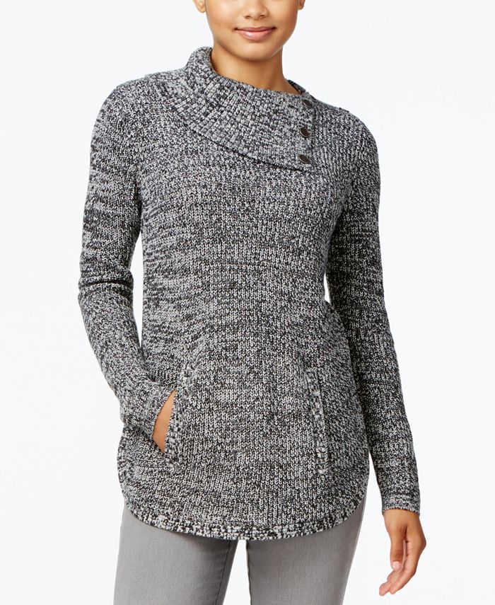 Style & Co Petite Marled Envelope-Neck Sweater, Created for Macy's - Macy's