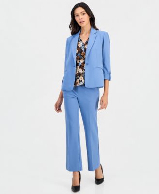 Anne Klein Essentials Petite Scrunch Sleeve Jacket Printed Bell Sleeve Top Cool Crepe Pull On Pants
