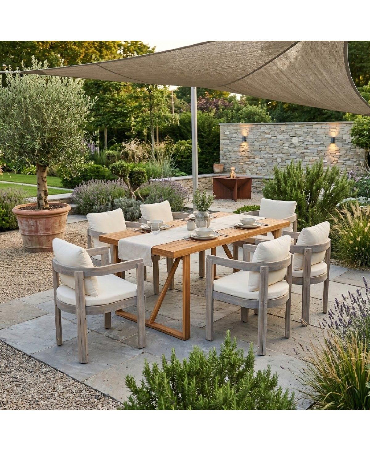 Click here for Asagikoiai 7-Piece Acacia Wood Patio Dining Set wi... prices