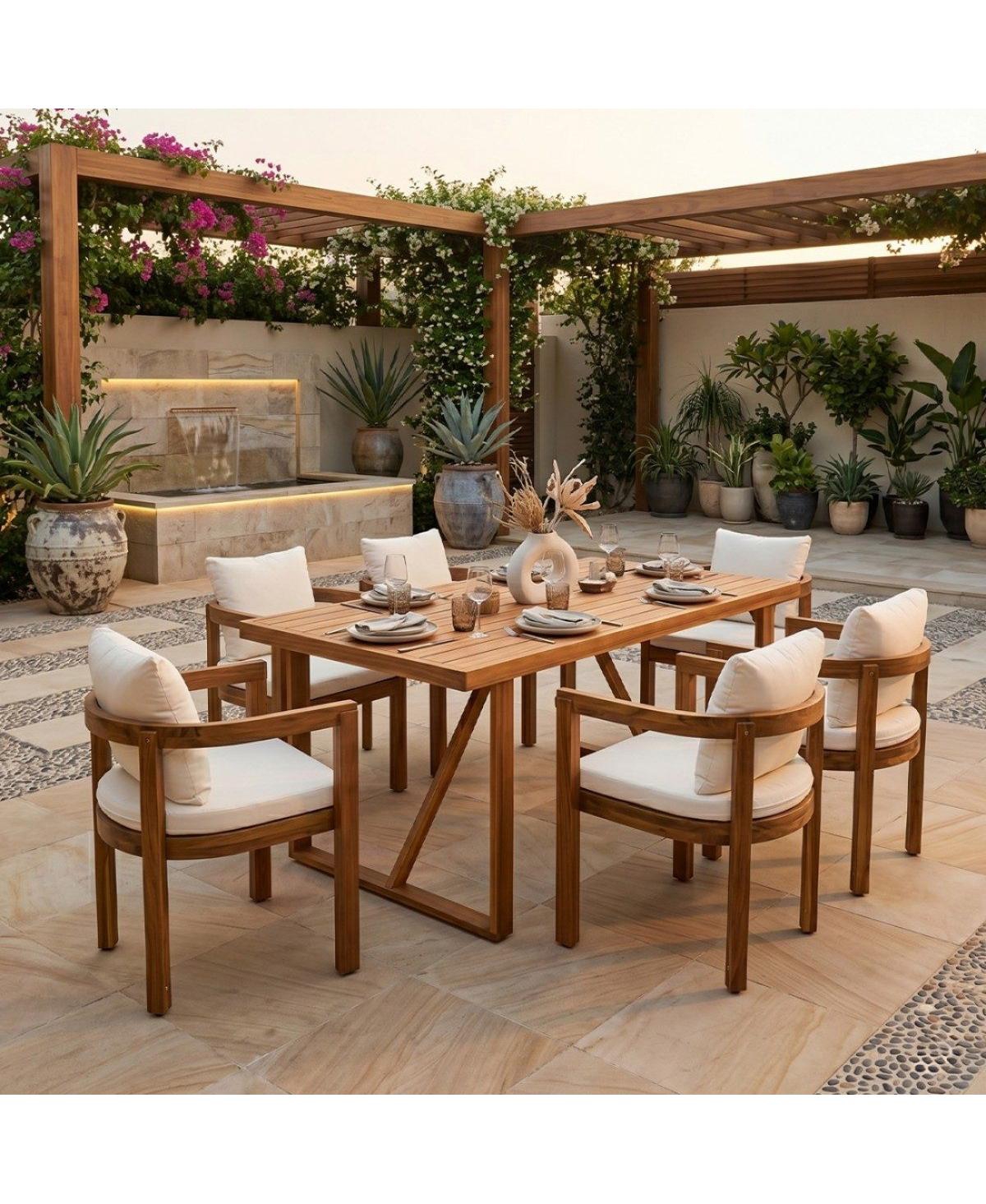 Click here for Asagikoiai 7-Piece Acacia Wood Patio Dining Set wi... prices