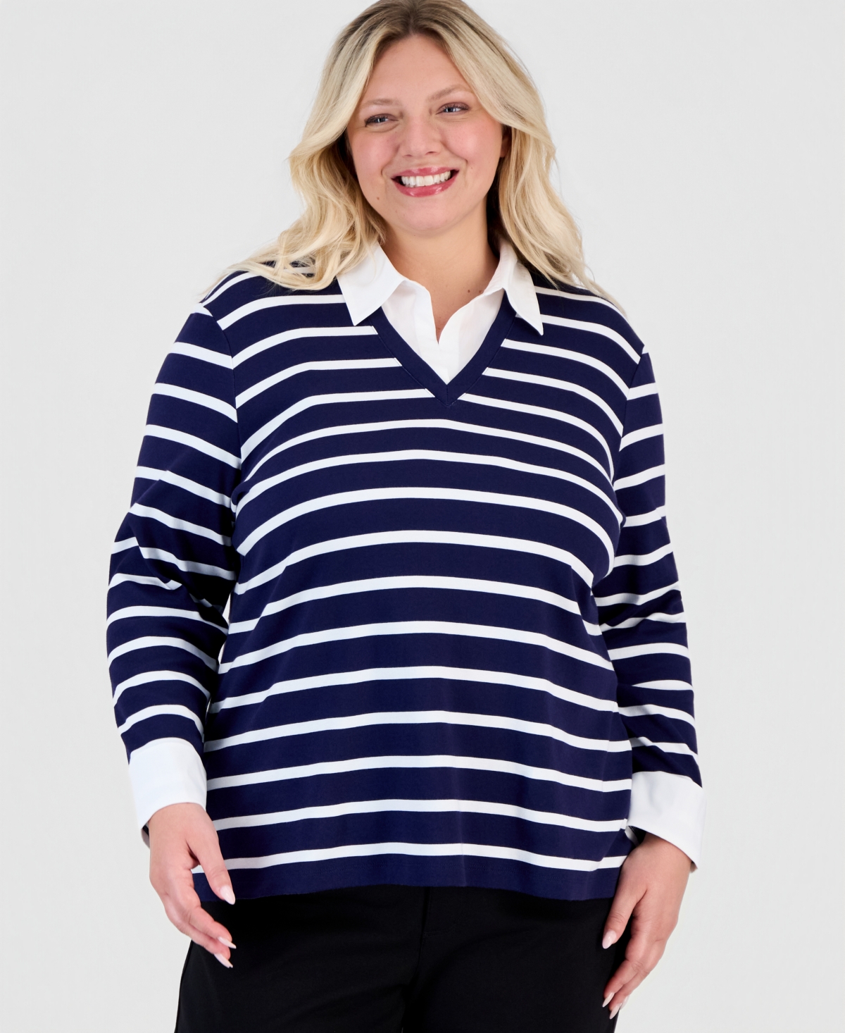 Click here for Jones New York Plus Size Printed V-Neck Top - Paci... prices