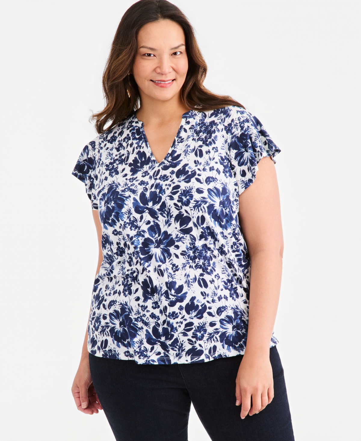 Click here for Style & Co Plus Size Printed Flutter-Sleeve V-Neck... prices