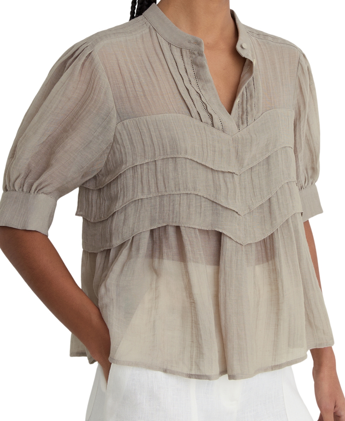 Click here for Reiss Womens Georgia Frill Front Top - Grey prices