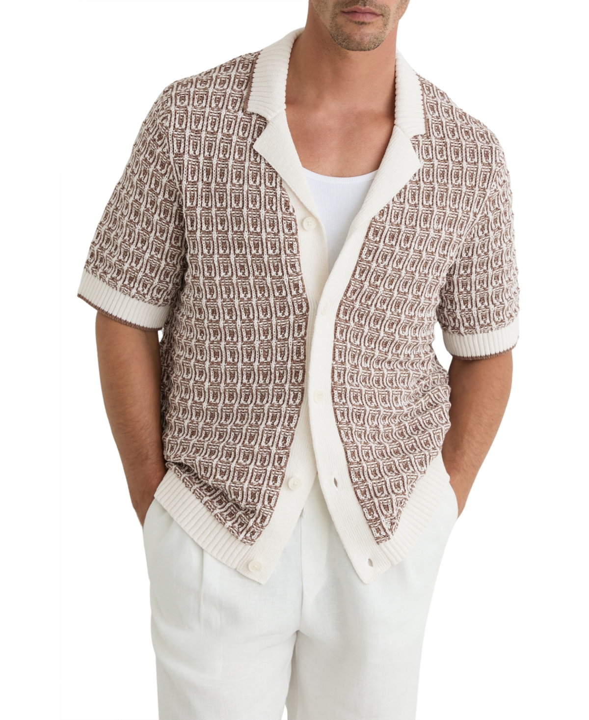 Click here for Reiss Mens Penn Button Through Jacquard Textured S... prices