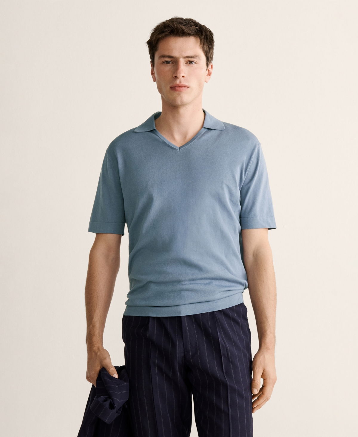 Click here for Mango Mens Fine-Knit Cotton Polo Shirt - China Blu... prices