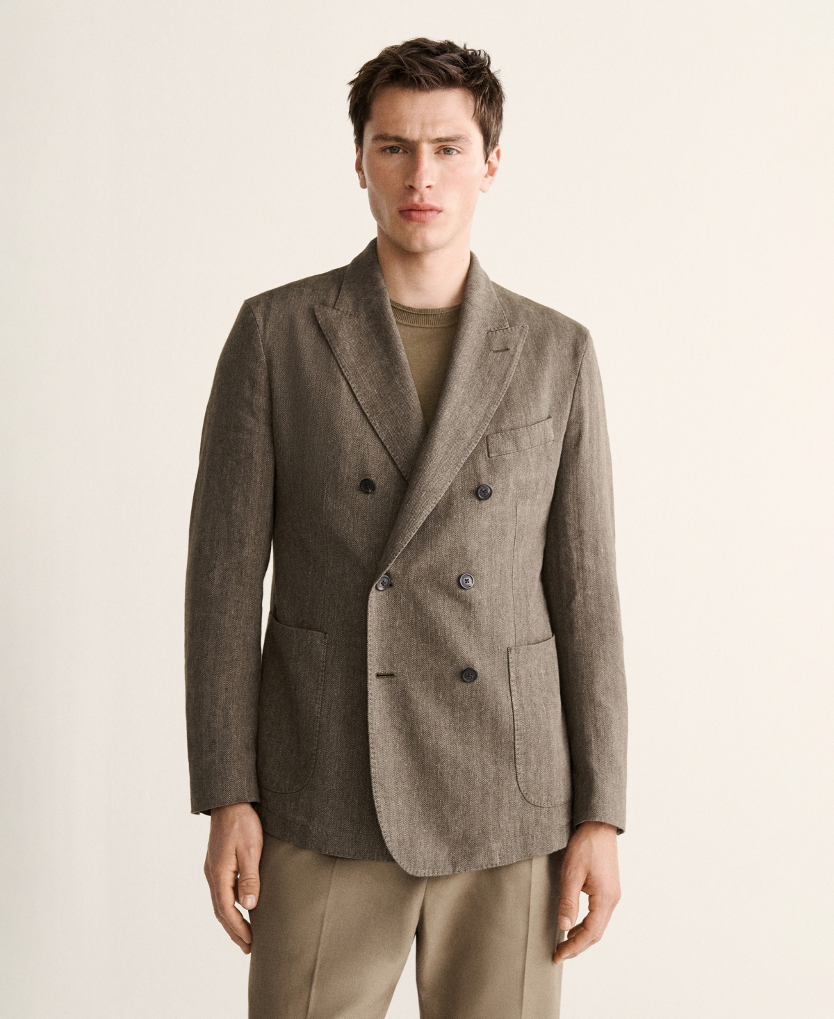 Click here for Mango Mens Slim-Fit Double-Breasted Linen-Blend Bl... prices