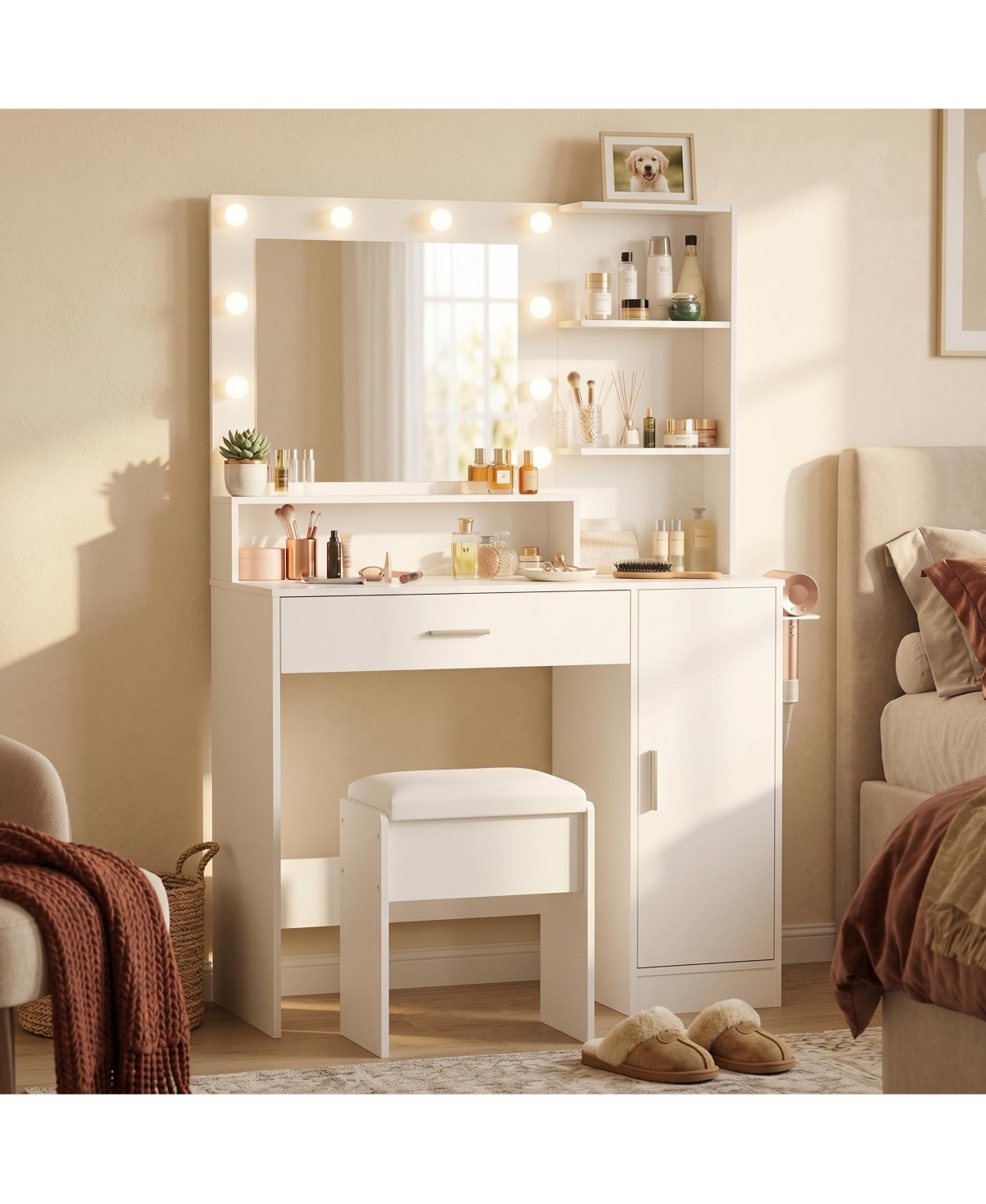 Click here for homfan Modern Vanity Desk with Lighted Mirror  3-L... prices