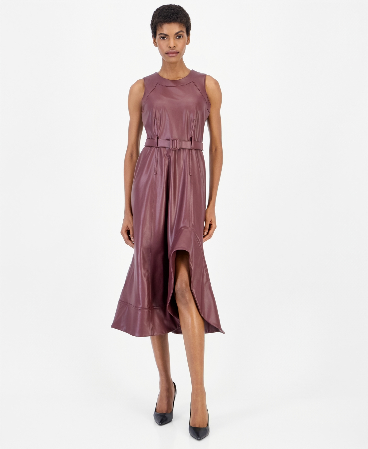 Click here for Anne Klein Womens Faux Leather Asymmetrical A-Line... prices