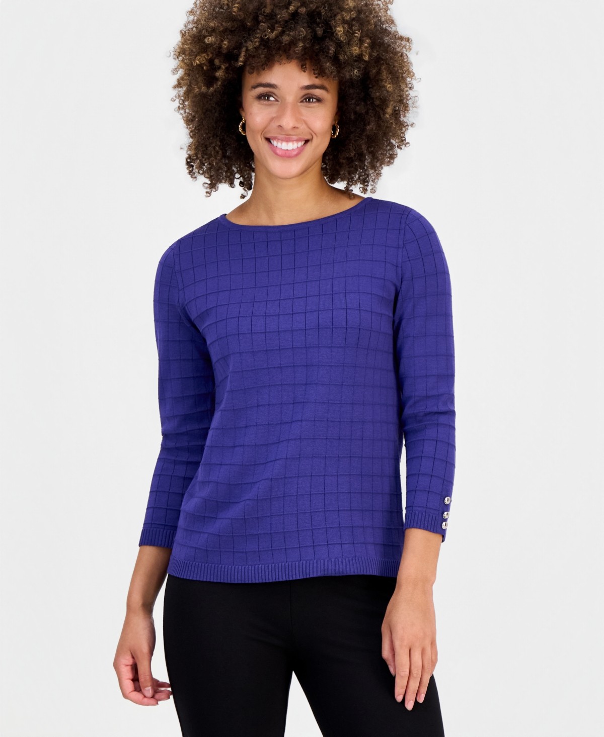 Click here for Kasper Womens Textured Boat-Neck 3/4-Sleeve Sweate... prices