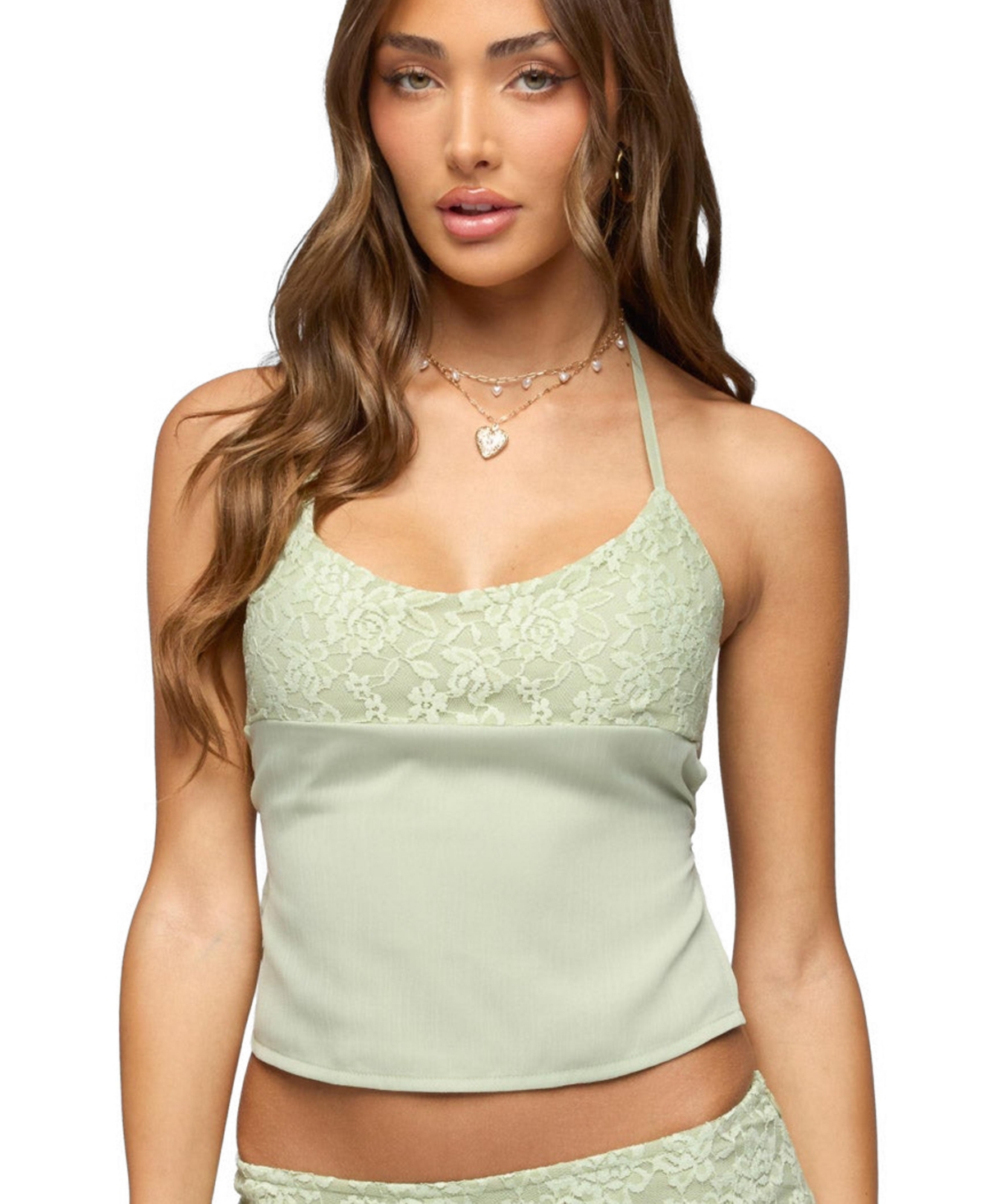 Click here for Edikted Womens Evia Lacey Backless Halter Top - Sa... prices