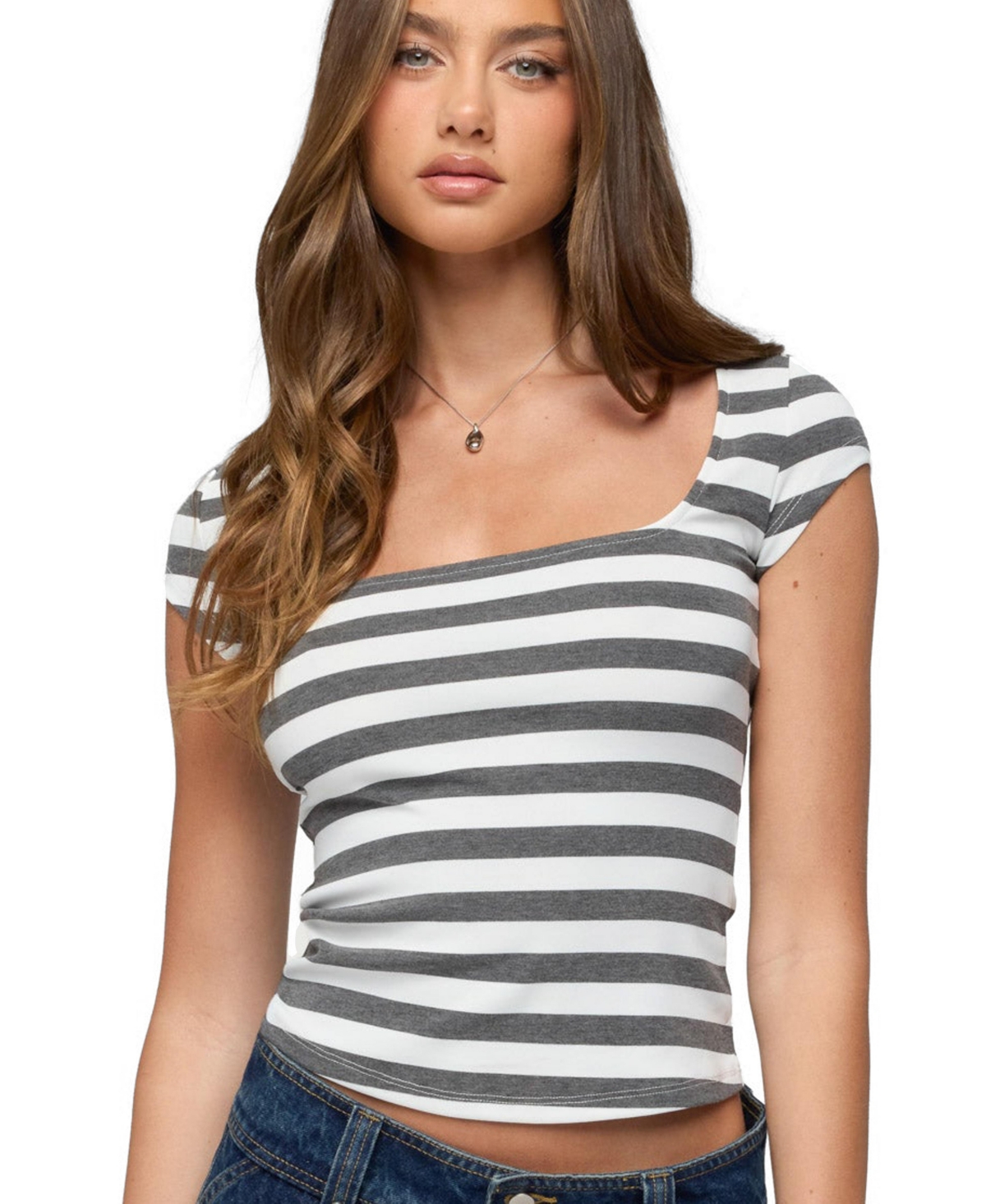 Click here for Edikted Womens Letsha Striped Square Neck Top - Gr... prices