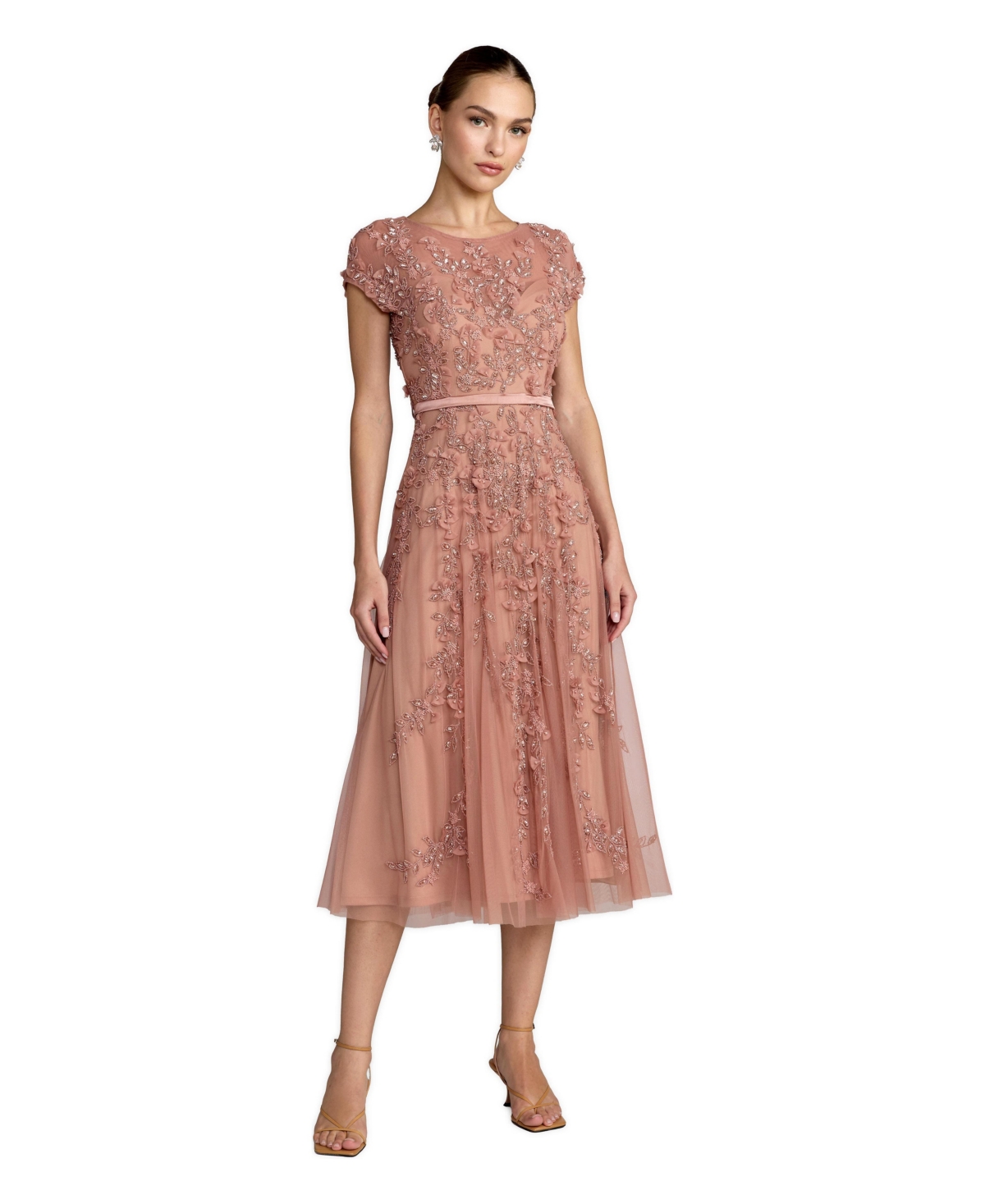 Click here for Mac Duggal Womens Floral Embellished Cap Sleeve Mi... prices
