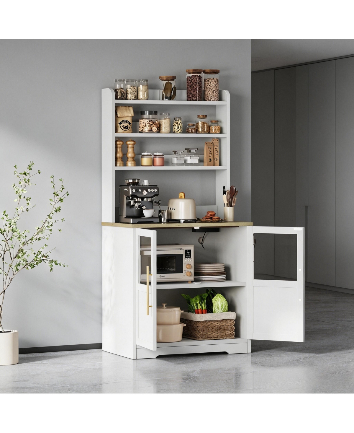 Click here for homfan Farmhouse Bakers Rack with Charging Station... prices