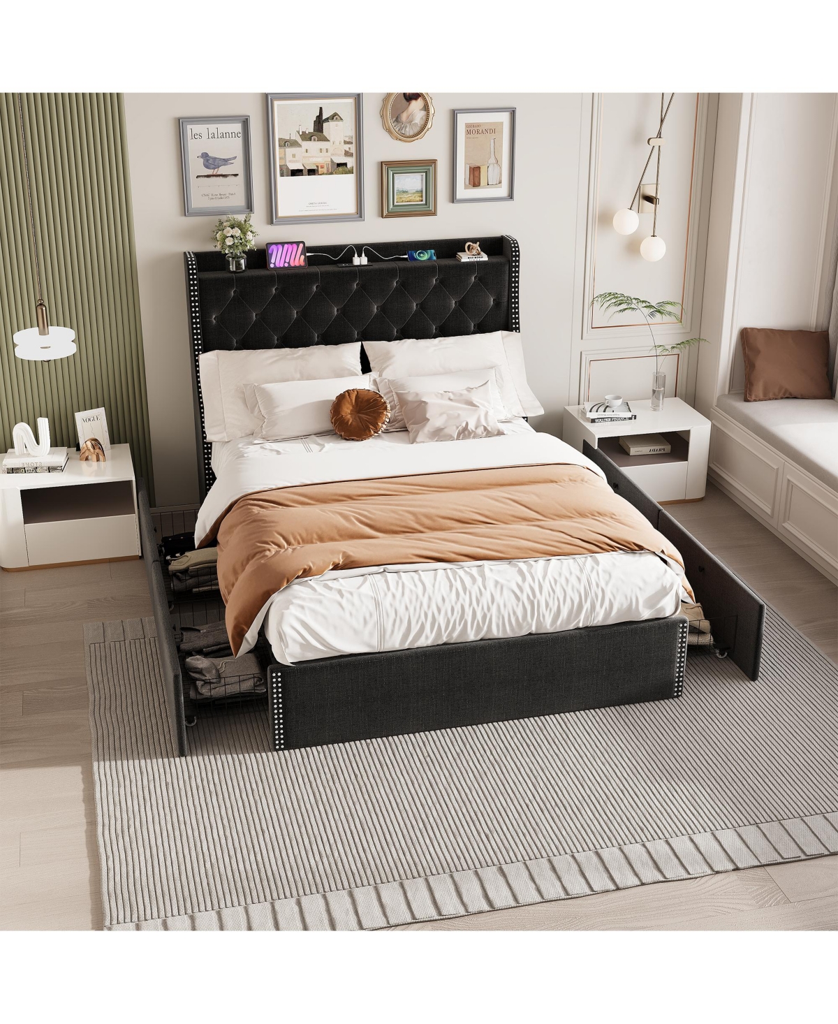Click here for homfan Wingback Tufted Upholstered Bed with Storag... prices