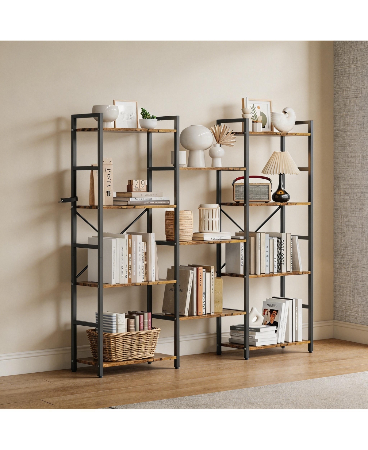 Click here for homfan Triple 4-Tier Open Bookshelf  Industrial Ir... prices