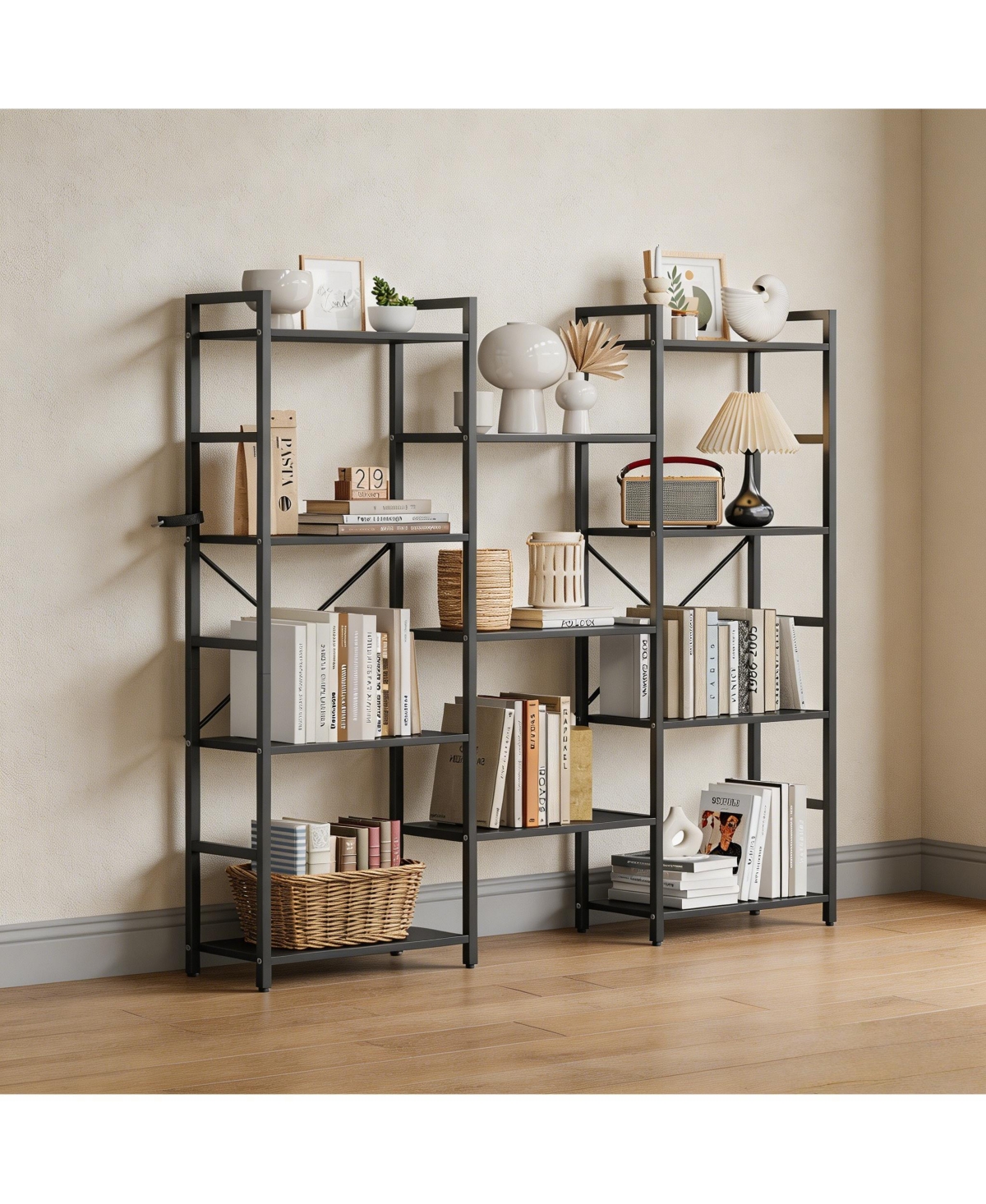 Click here for homfan Triple 4-Tier Open Bookshelf  Industrial Ir... prices