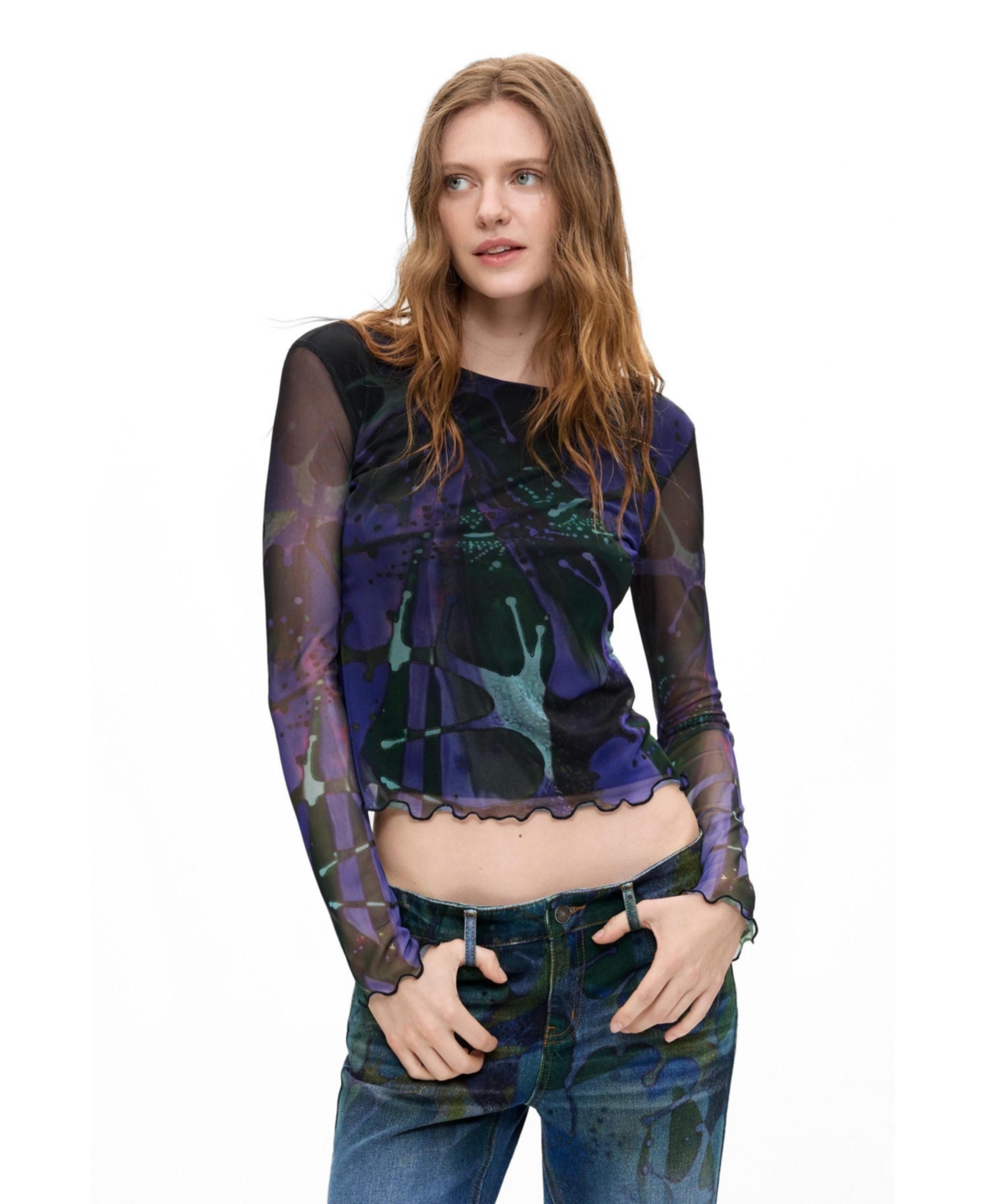 Click here for Desigual Womens Printed tulle T-shirt M. C. Lacroi... prices