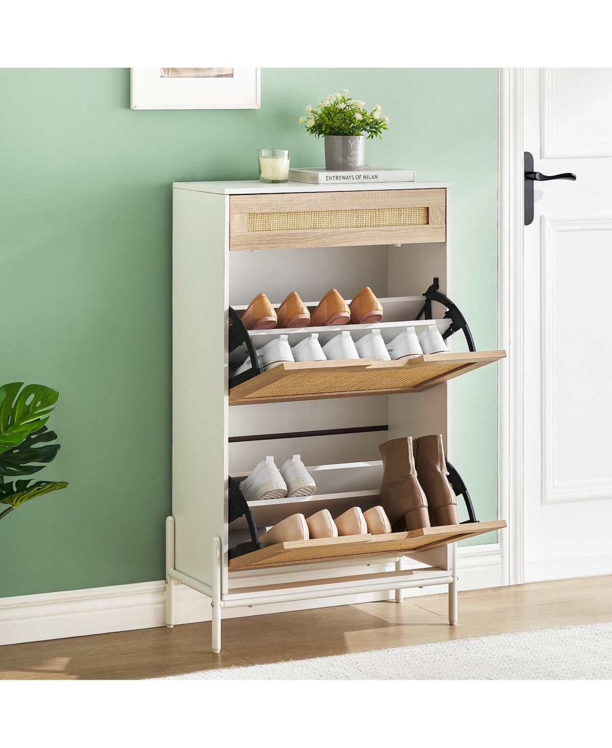 Click here for homfan Rattan Shoe Cabinet with 2 Flip Drawers  Na... prices