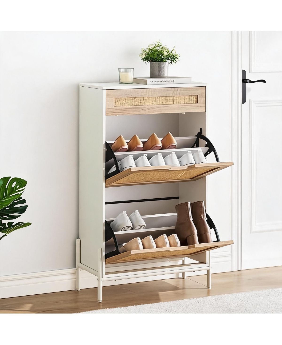 Click here for homfan Rattan Shoe Cabinet with 2 Flip Drawers  Na... prices