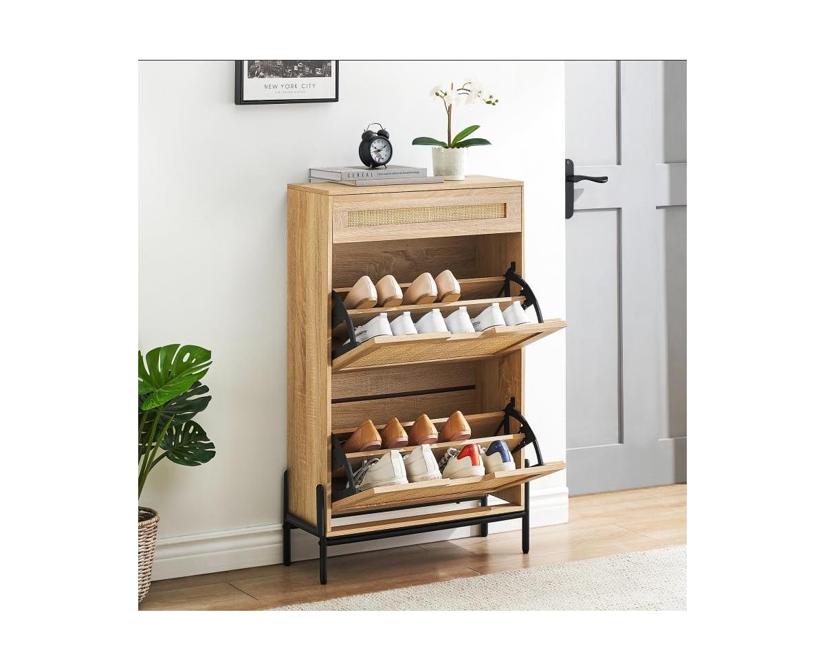 Click here for homfan Rattan Shoe Cabinet with 2 Flip Drawers  Na... prices
