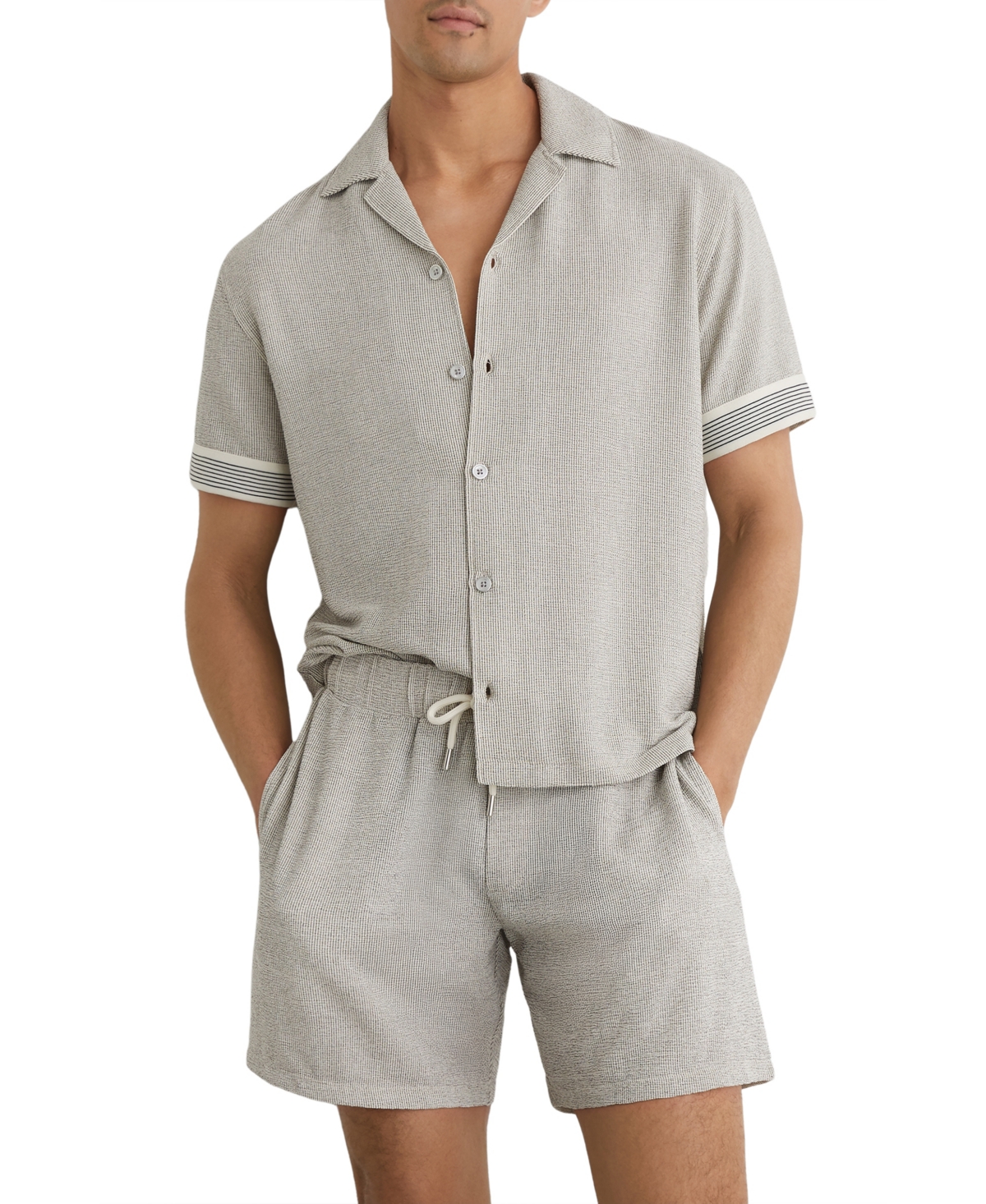 Click here for Reiss Mens Dornie Stripe Tape Printed Shirt - Whit... prices