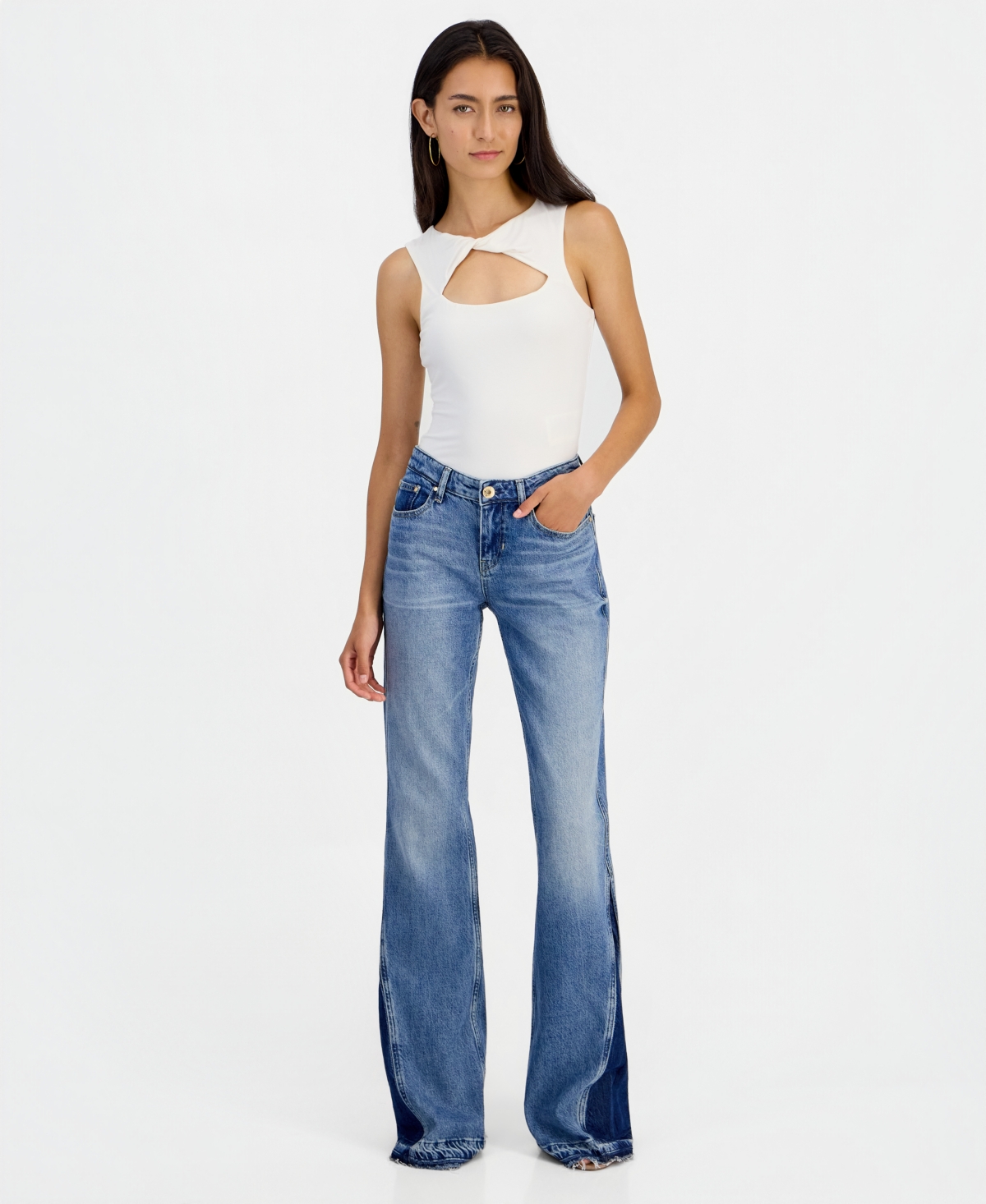 Click here for Guess Womens Beverly Contrast Panel Flare Jeans -... prices