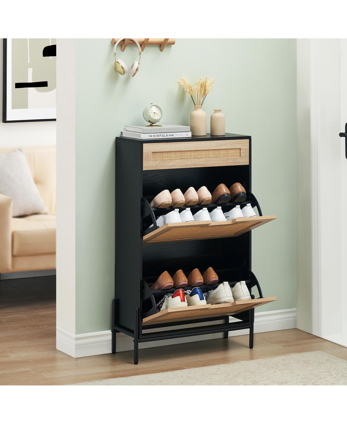 Click here for homfan Rattan Shoe Cabinet with 2 Flip Drawers  Na... prices